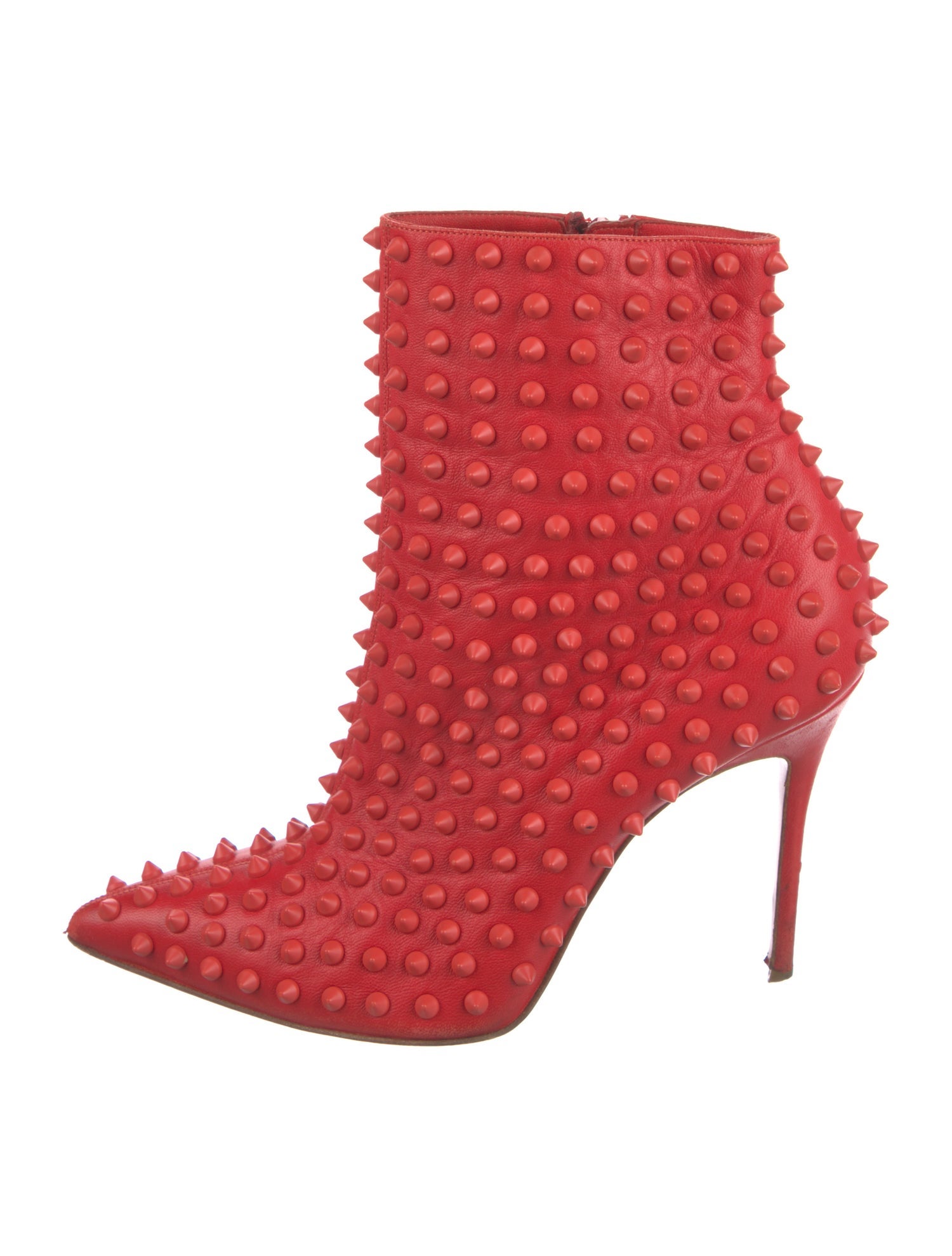 Christian Louboutin Spike Accents Leather Boots - Red Boots, Shoes ...