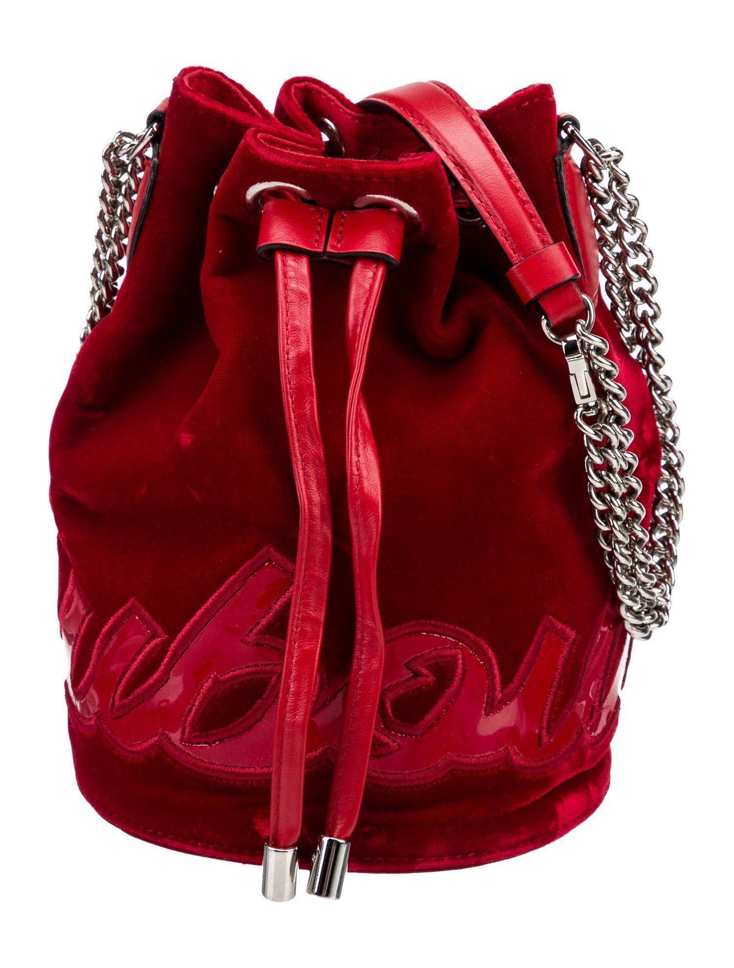Christian Louboutin Velvet Marie Jane Bucket Bag - Red Bucket Bags ...