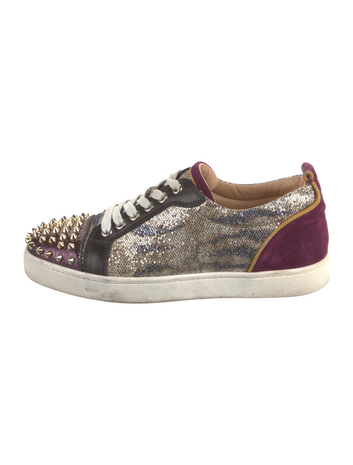 Christian Louboutin Spike Accents Glitter Sneakers - Purple Sneakers ...
