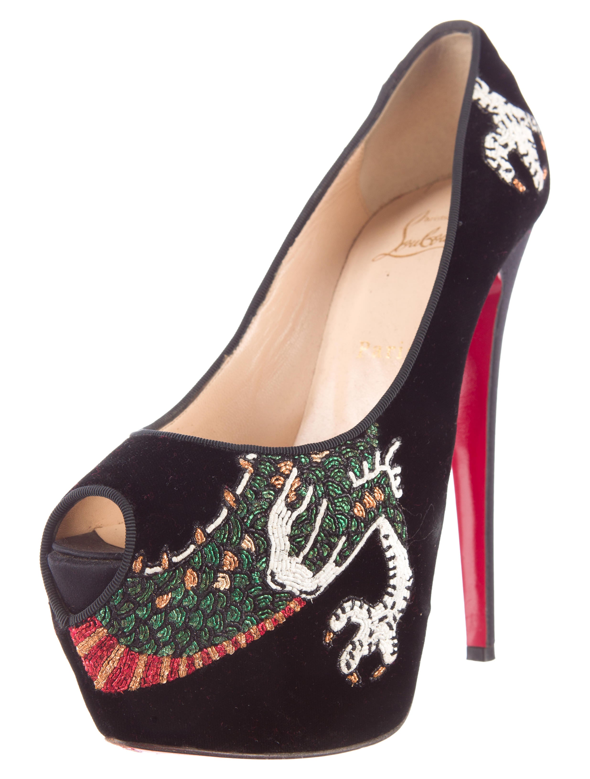 Christian Louboutin Suede Highness Dragon Tattoo Pumps - Black Pumps ...
