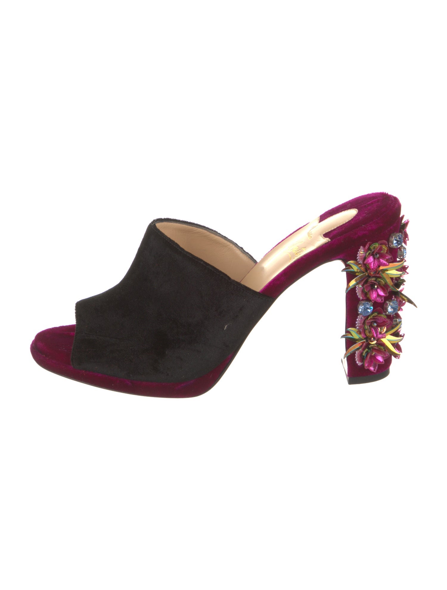 Christian Louboutin Velvet Crystal Embellishments Slides - Black ...