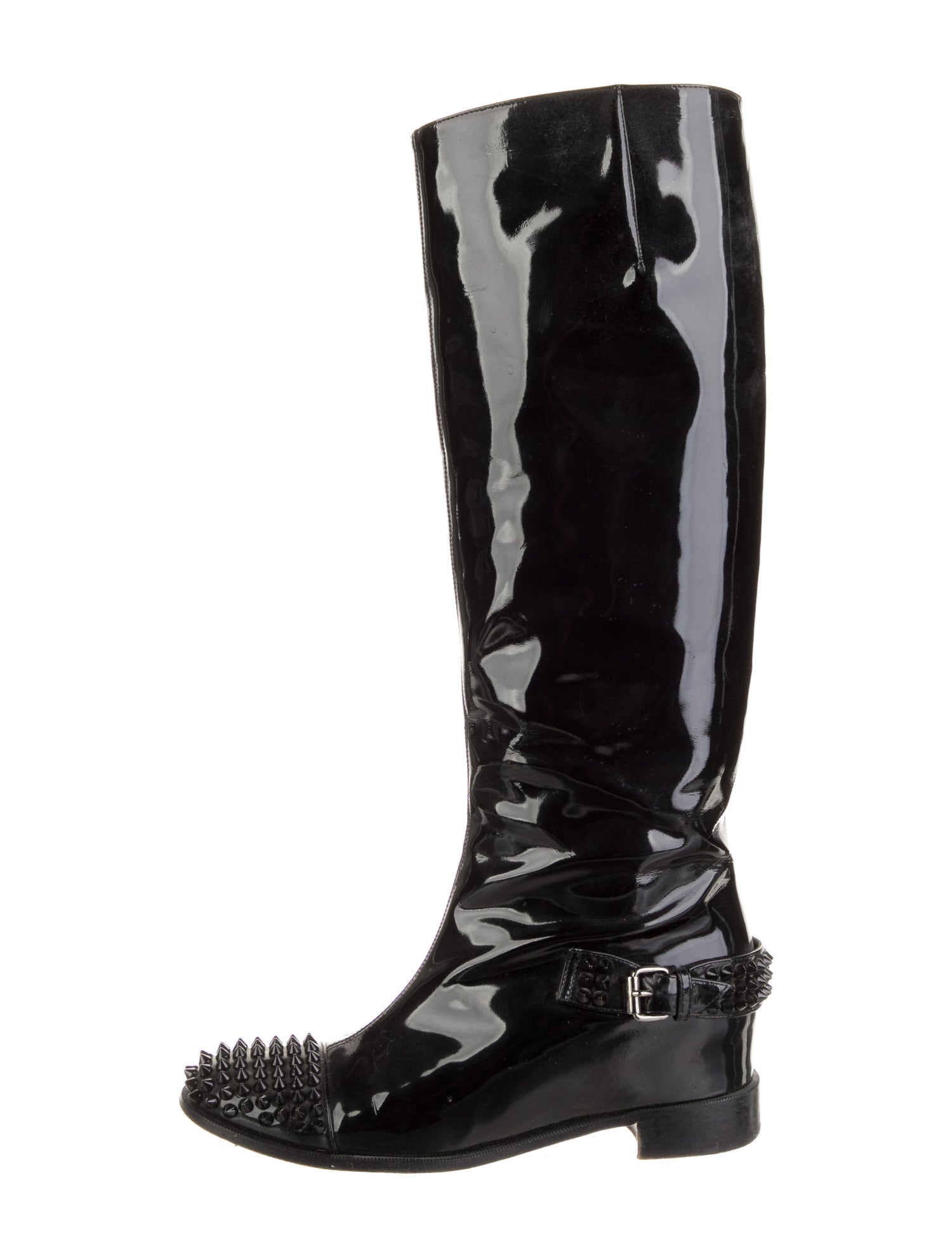 Christian Louboutin Spike Accents Patent Leather Riding Boots - Black ...