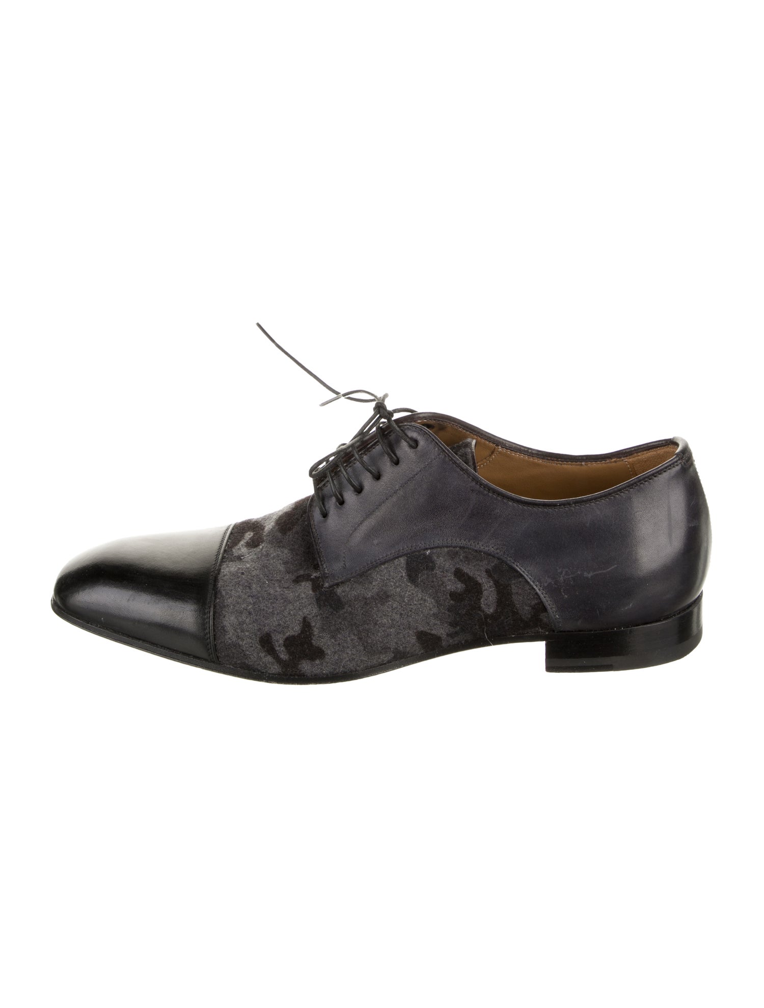 Christian Louboutin Felt Camouflage Print Derby Shoes - Black Oxfords ...
