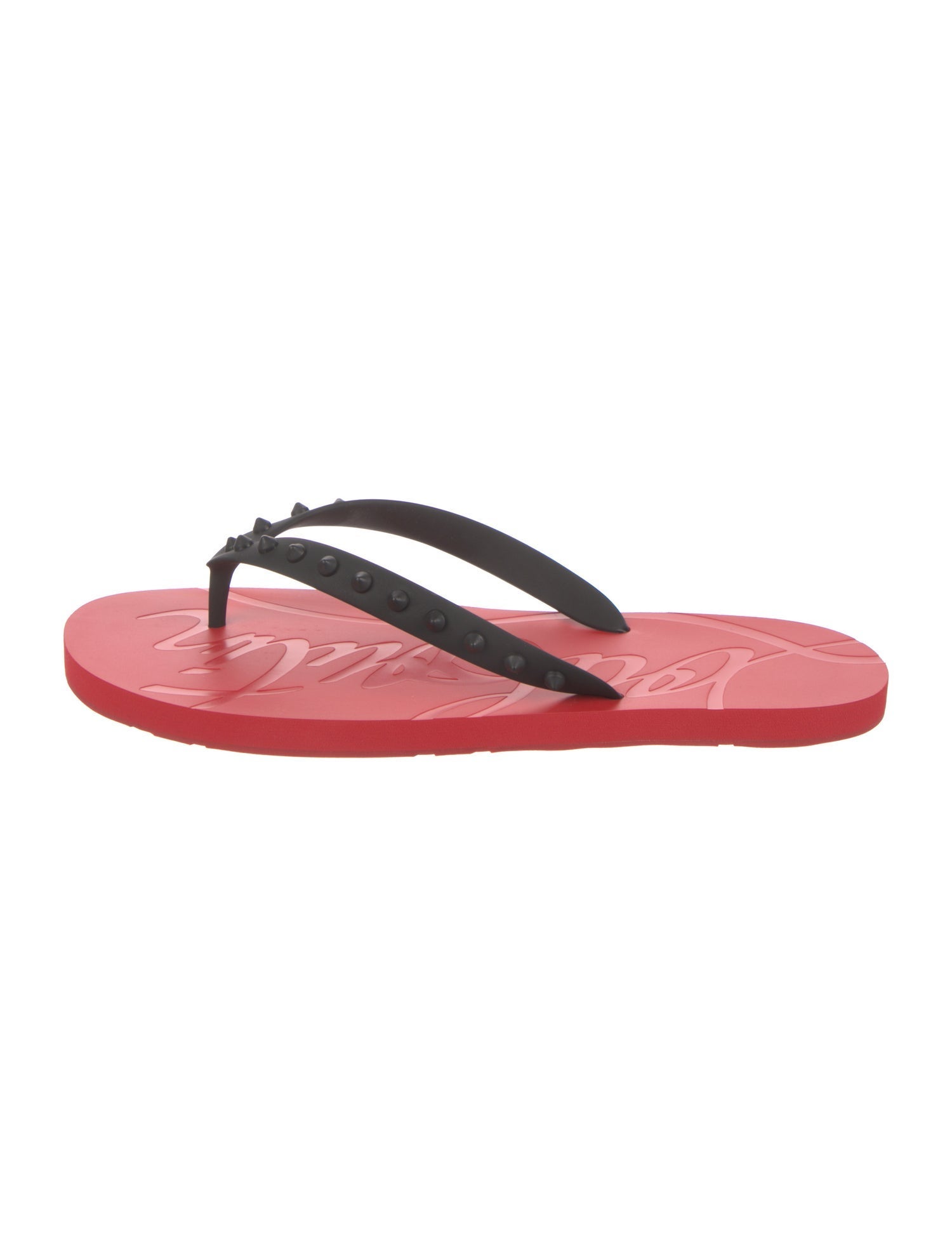 Christian Louboutin Spike Accents Rubber Flip Flops - Black Sandals ...