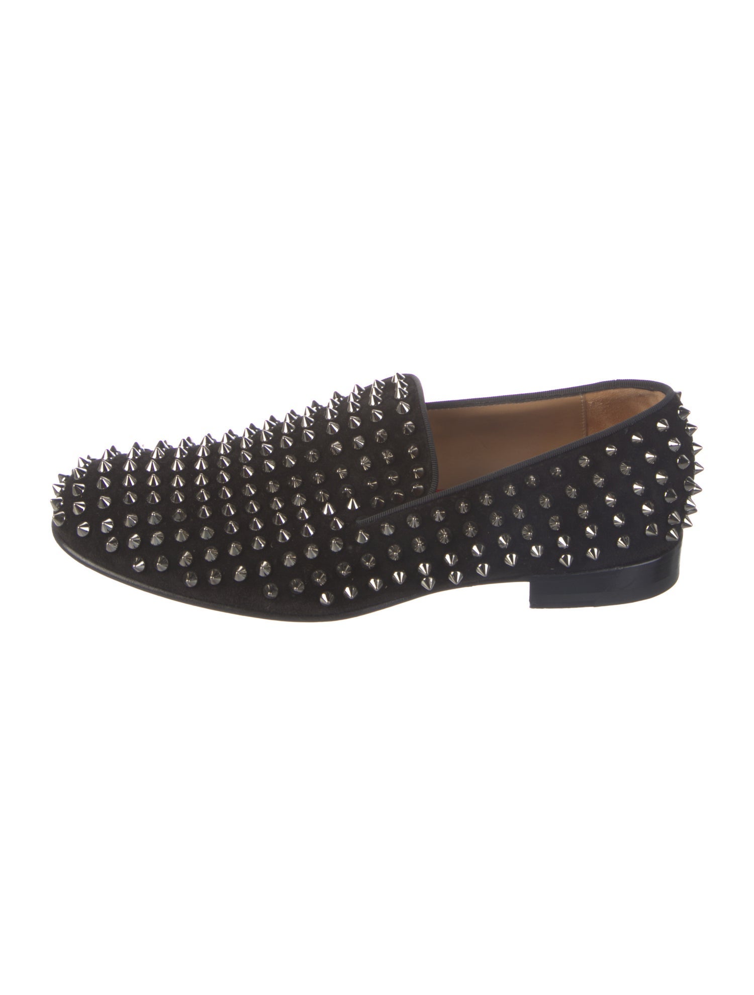 Christian Louboutin Spike Accents Suede Loafers - Black Loafers, Shoes ...