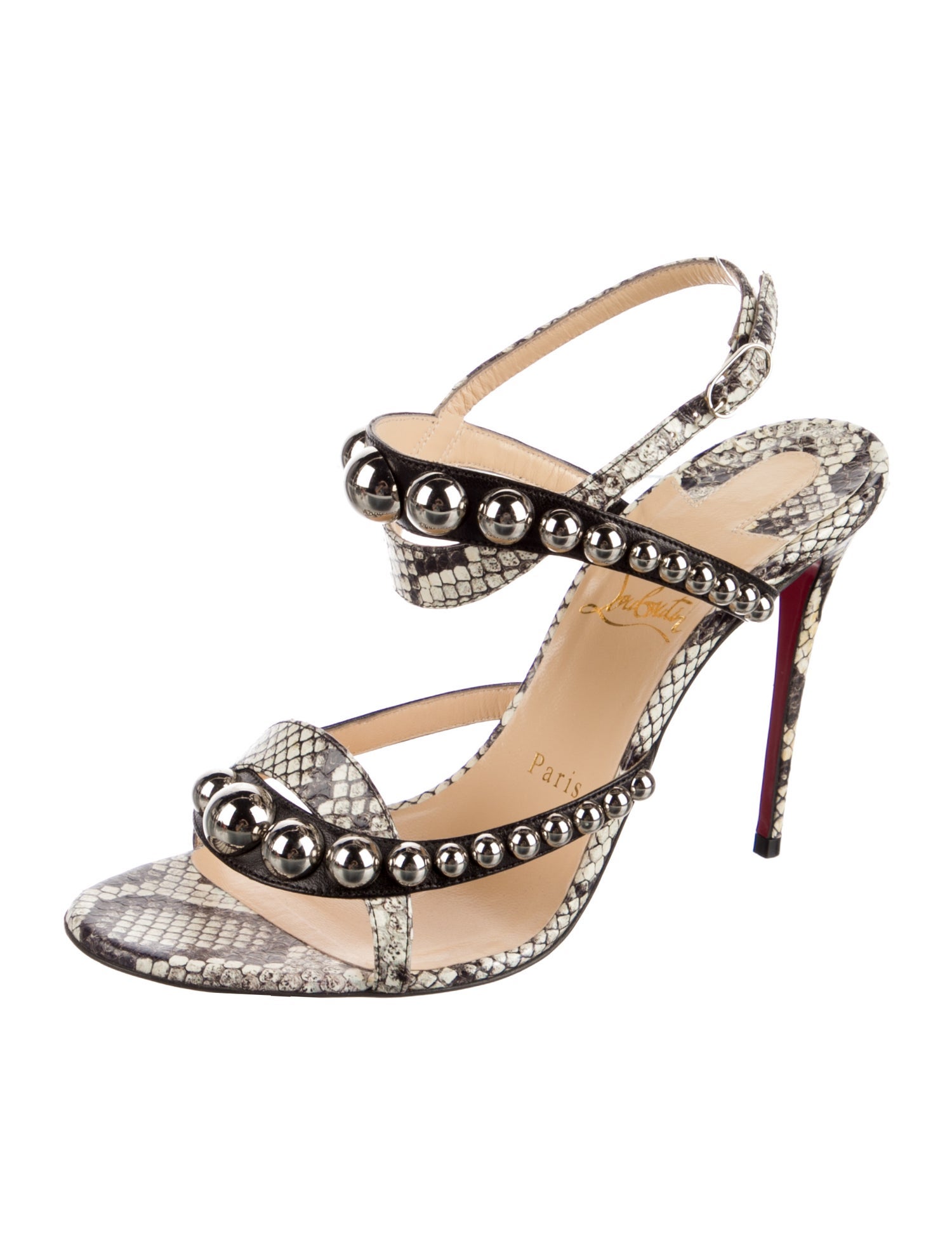 Christian Louboutin Leather Studded Accents Sandals - Neutrals Sandals ...