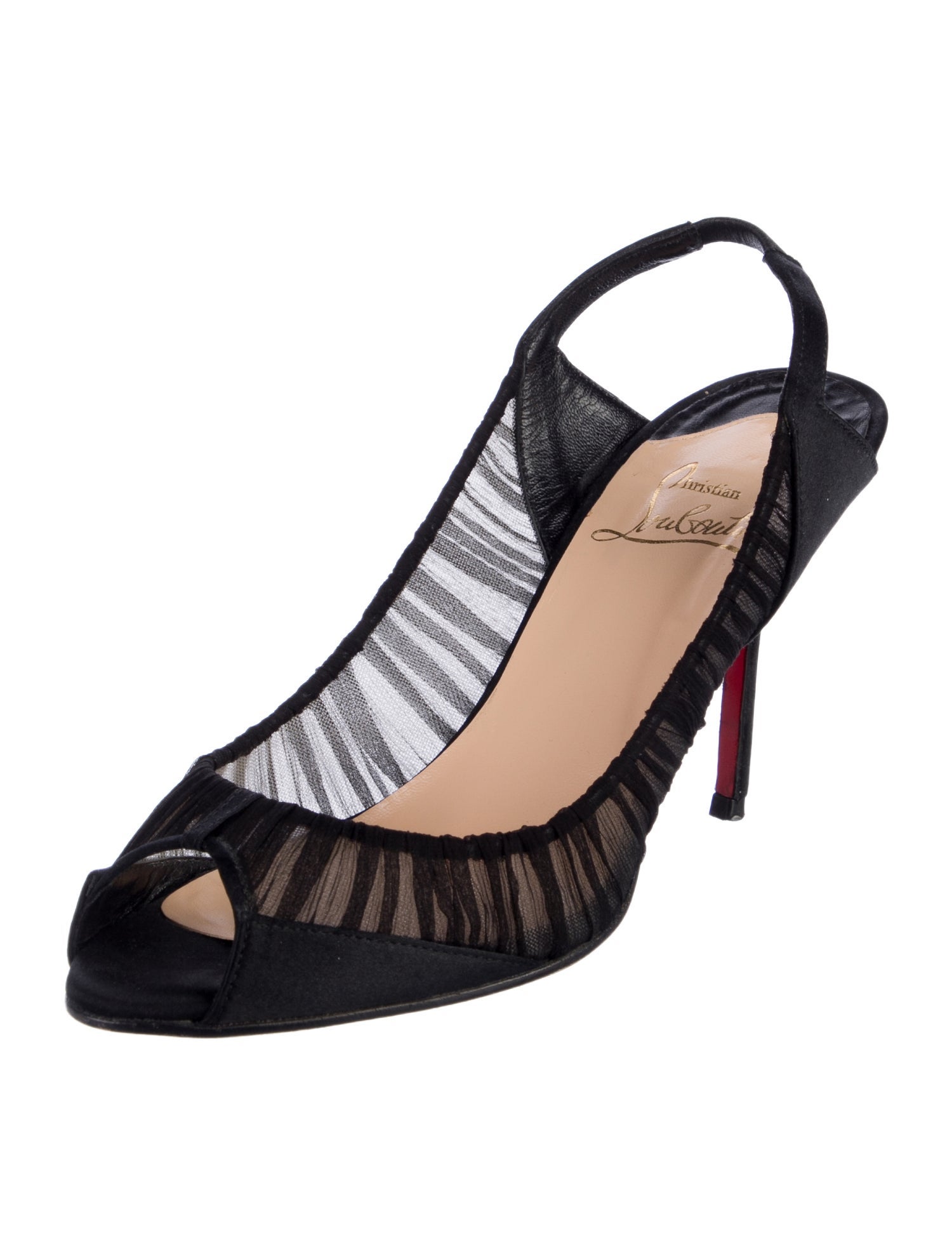 Christian Louboutin Lace Pleated Accents Slingback Pumps - Black Pumps ...