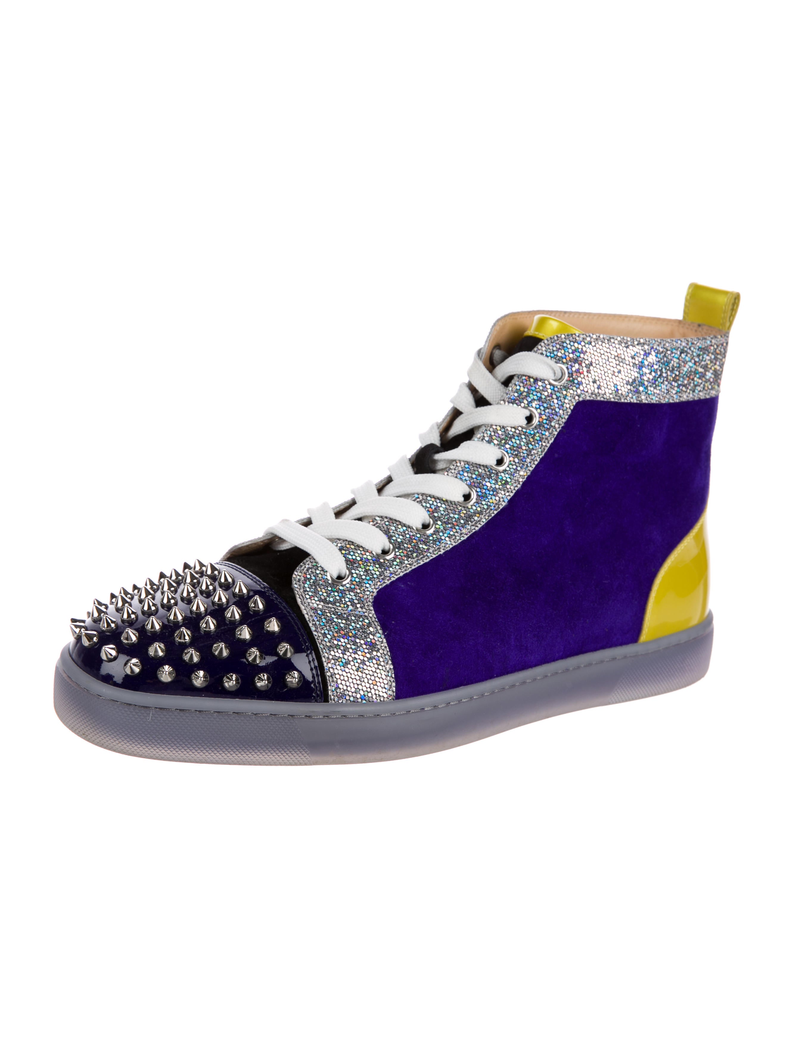 Christian Louboutin Lou Spikes Flat Disco Ball Sneakers - Blue Sneakers ...