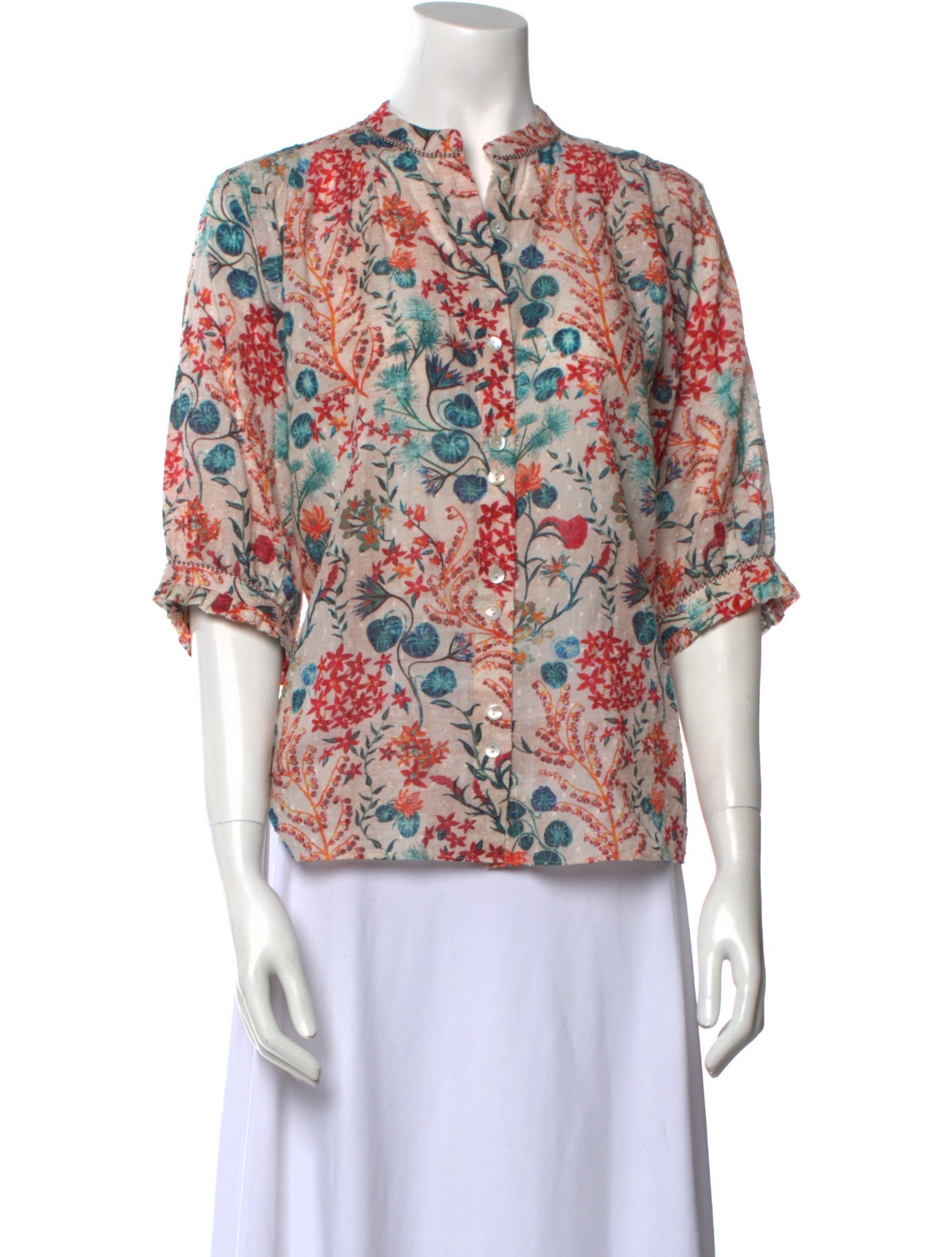 Loveshackfancy Floral Print Scoop Neck Crop Top Pink Tops Clothing