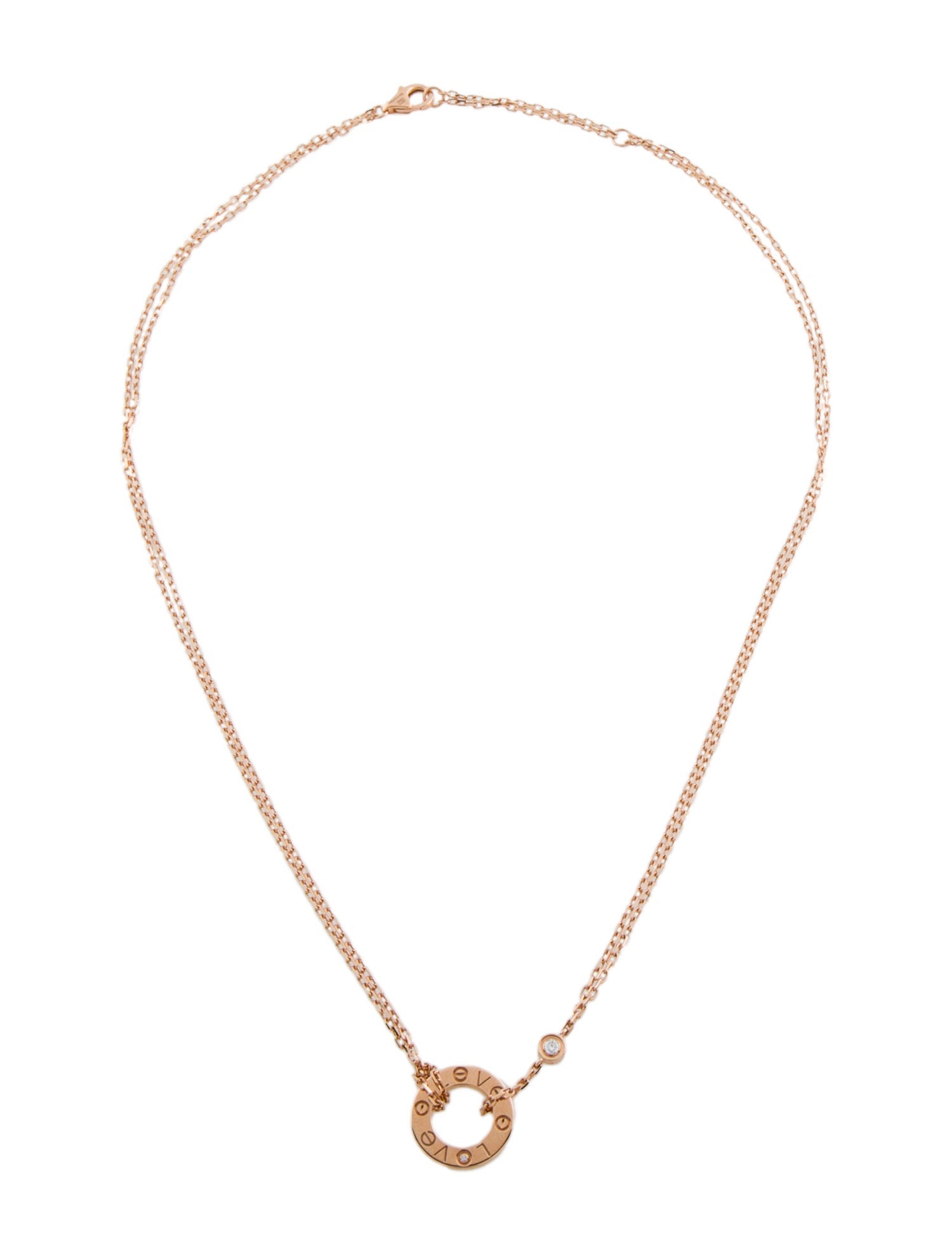 Cartier 2 Diamonds LOVE Necklace - 18K Rose Gold Pendant Necklace ...