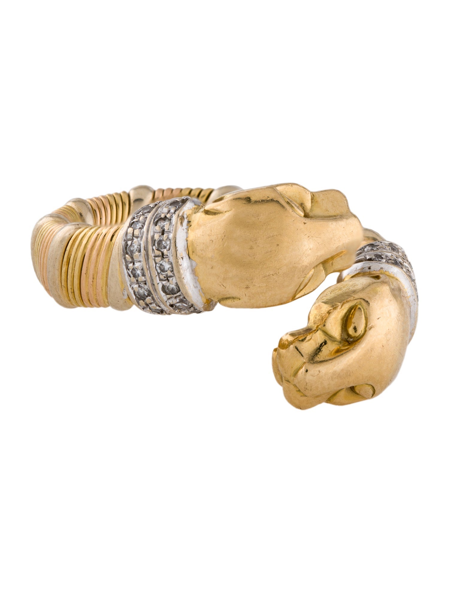 Cartier Vintage Diamond Double Panthére Ring - 18K Yellow Gold Cocktail ...