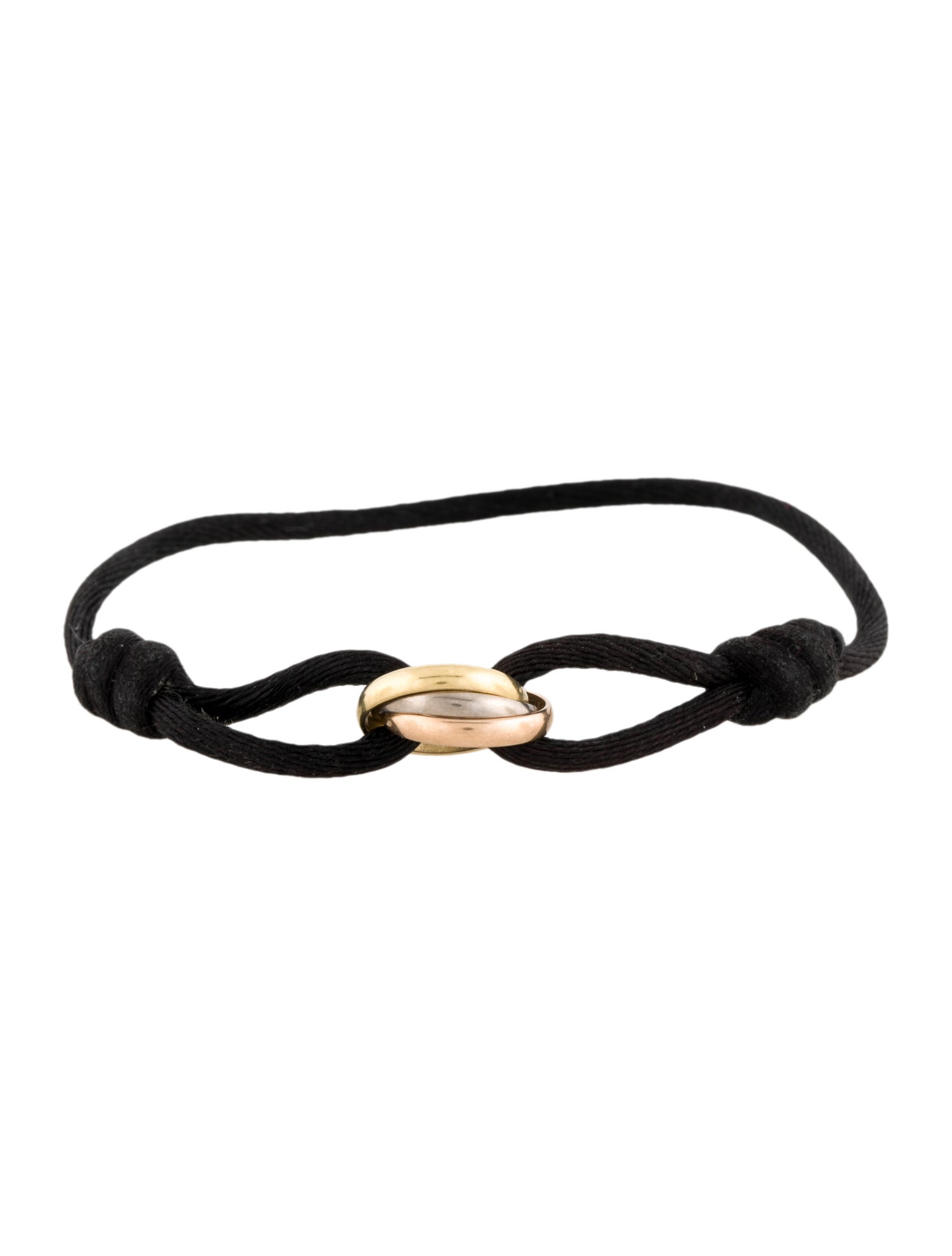 Cartier Trinity Cord Bracelet - Black, 18K Yellow Gold Station ...
