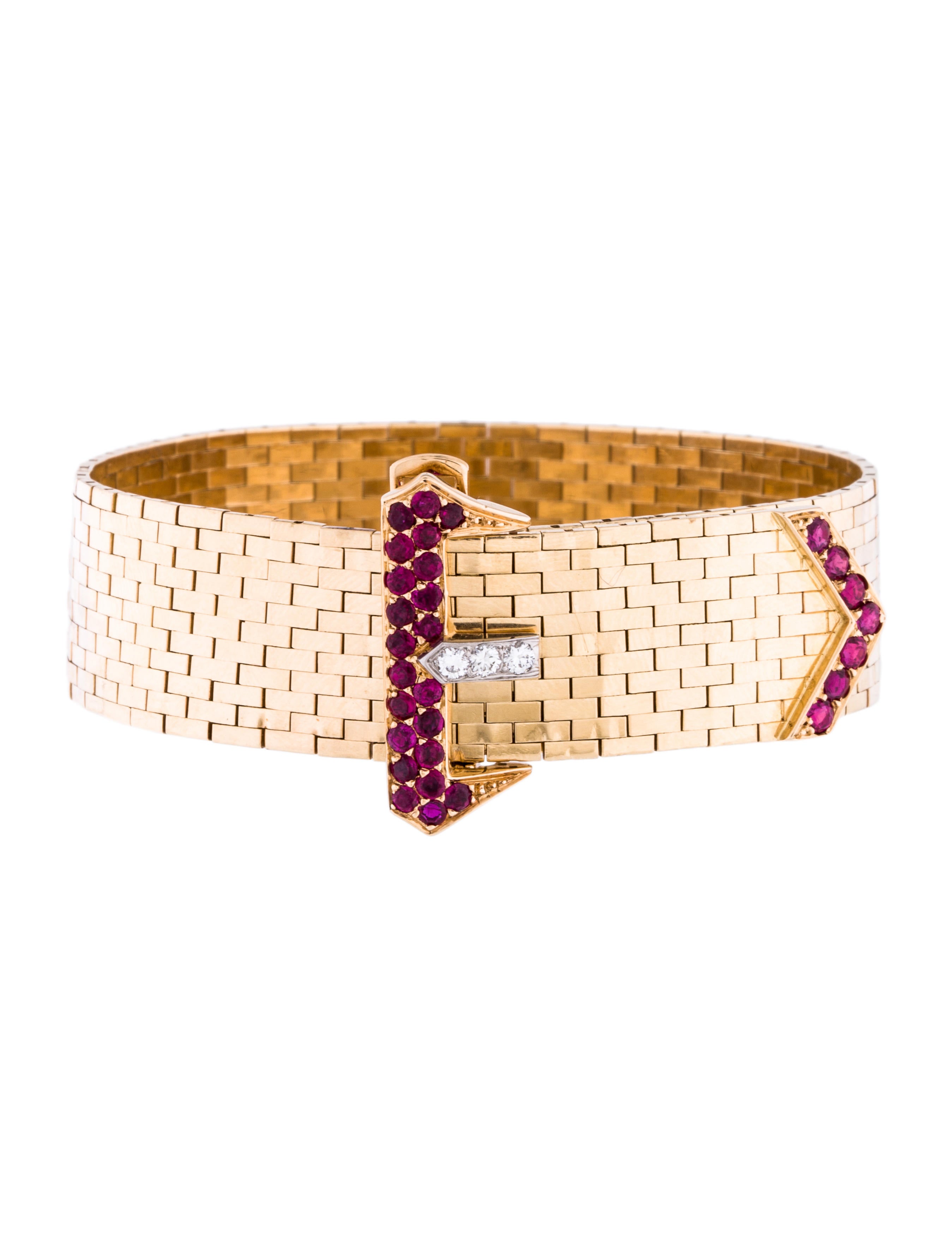 Cartier Vintage Ruby & Diamond Buckle Bracelet - Gold, 14K Yellow Gold ...