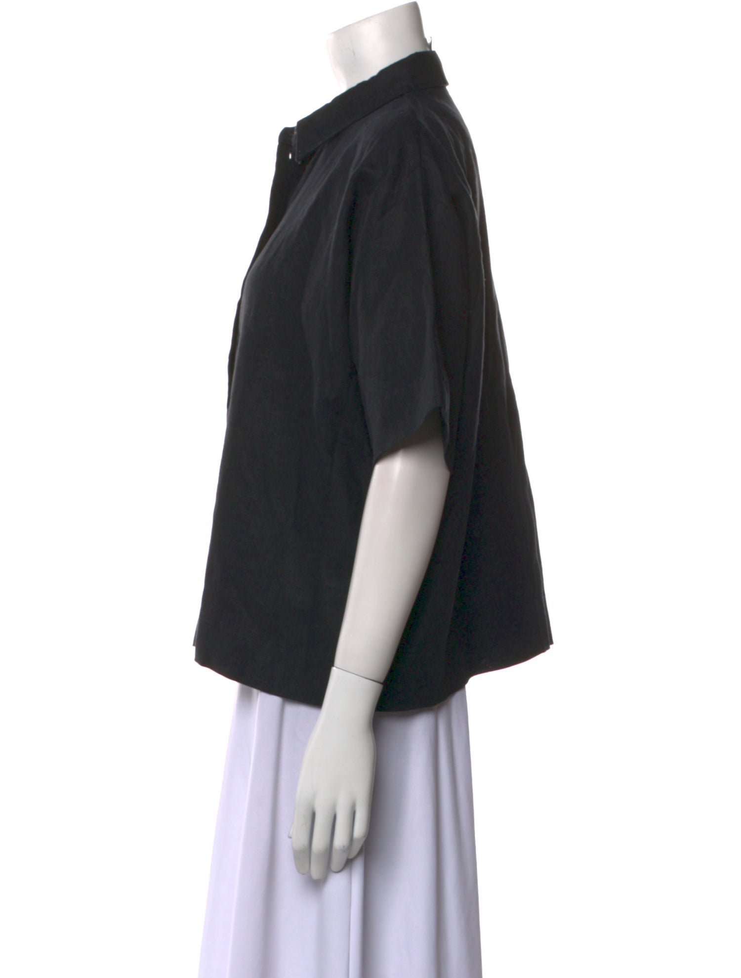COS Linen Short Sleeve Button-Up Top - Black Tops, Clothing - CSO23481 ...