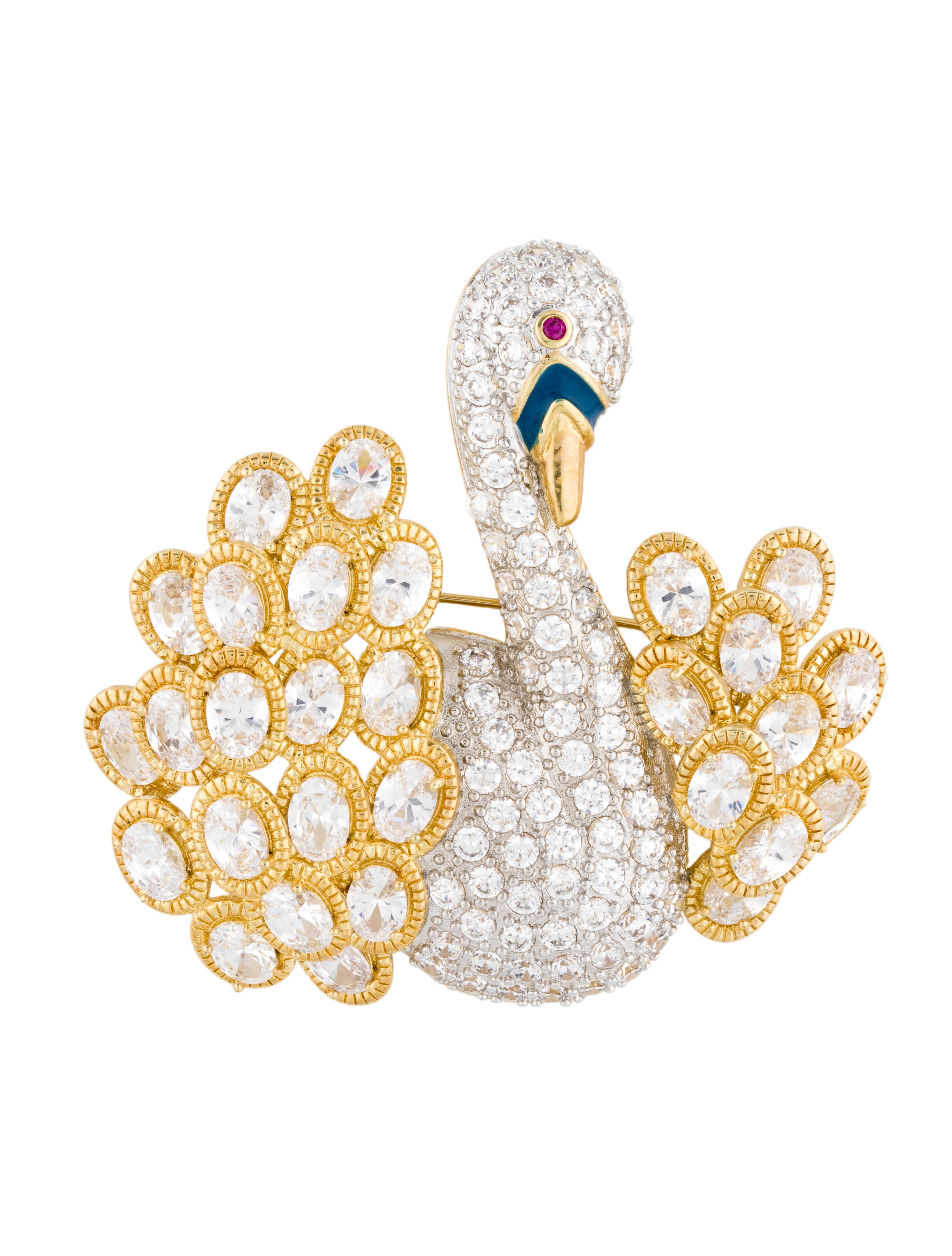 Kenneth Jay Lane Crystal Heart Pin Brooch - Gold-Tone Metal Pin ...