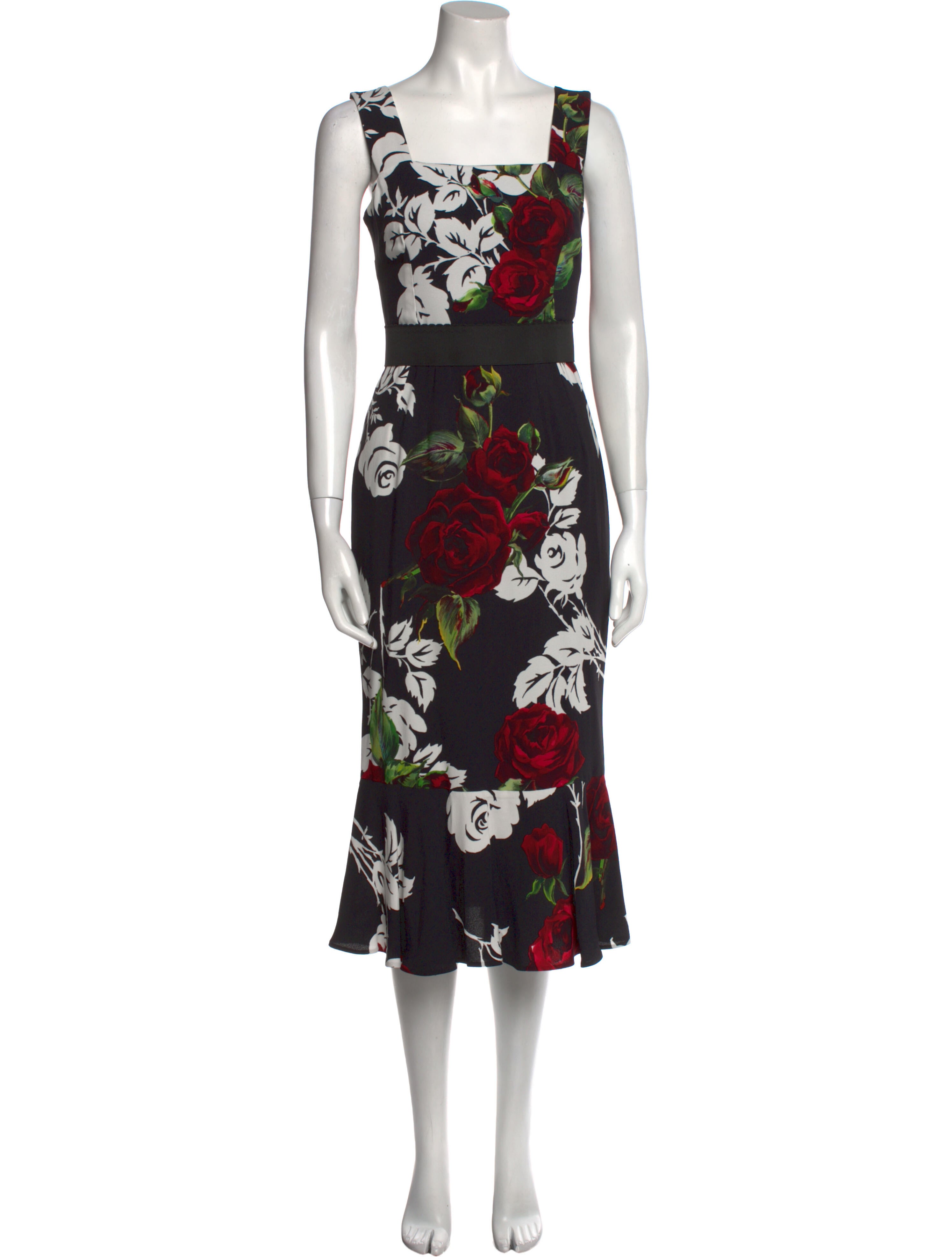 Dolce & Gabbana Floral Print Midi Length Dress - Black Dresses ...
