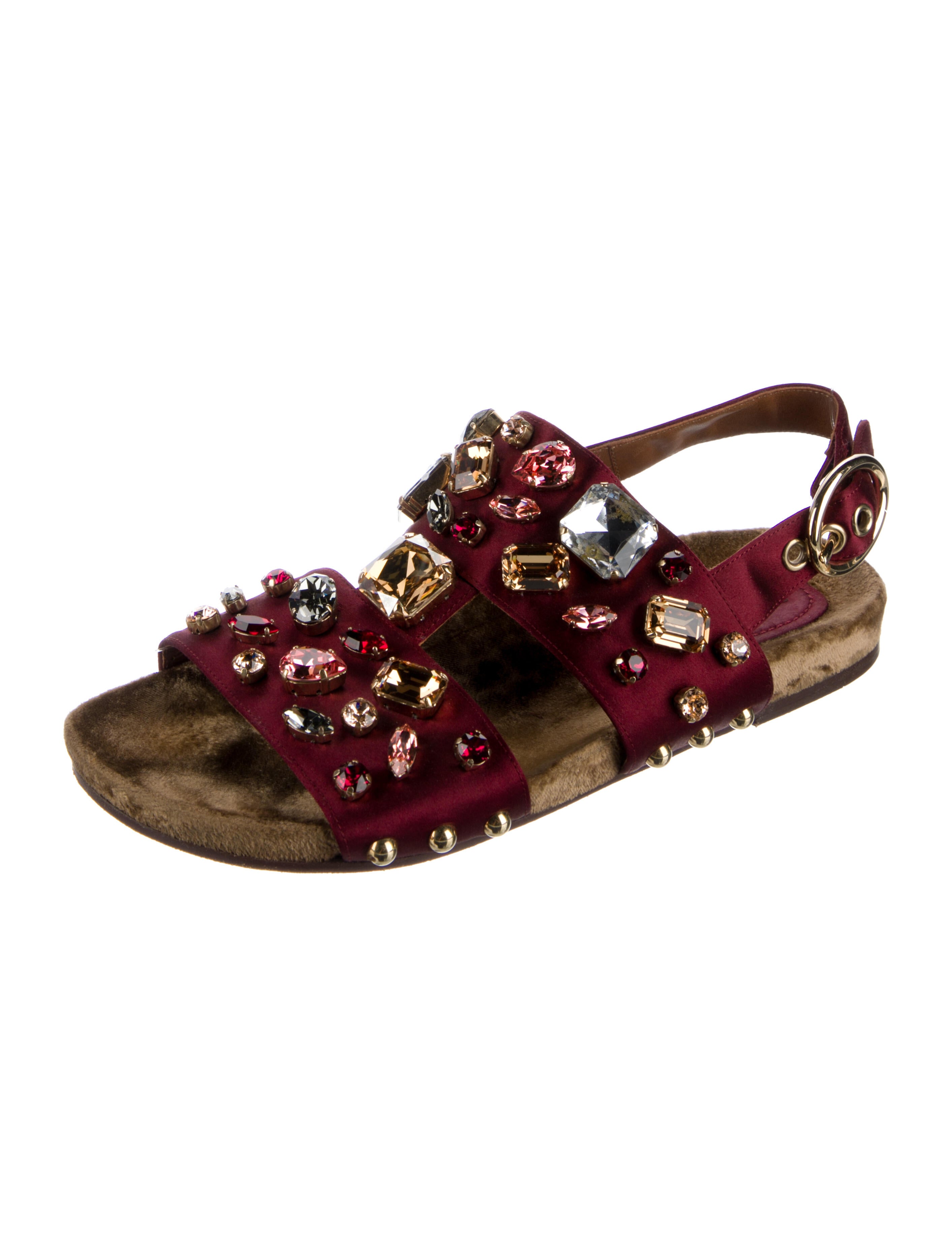 Dolce & Gabbana Leather Metallic Flower Sandals - Red Sandals, Shoes ...
