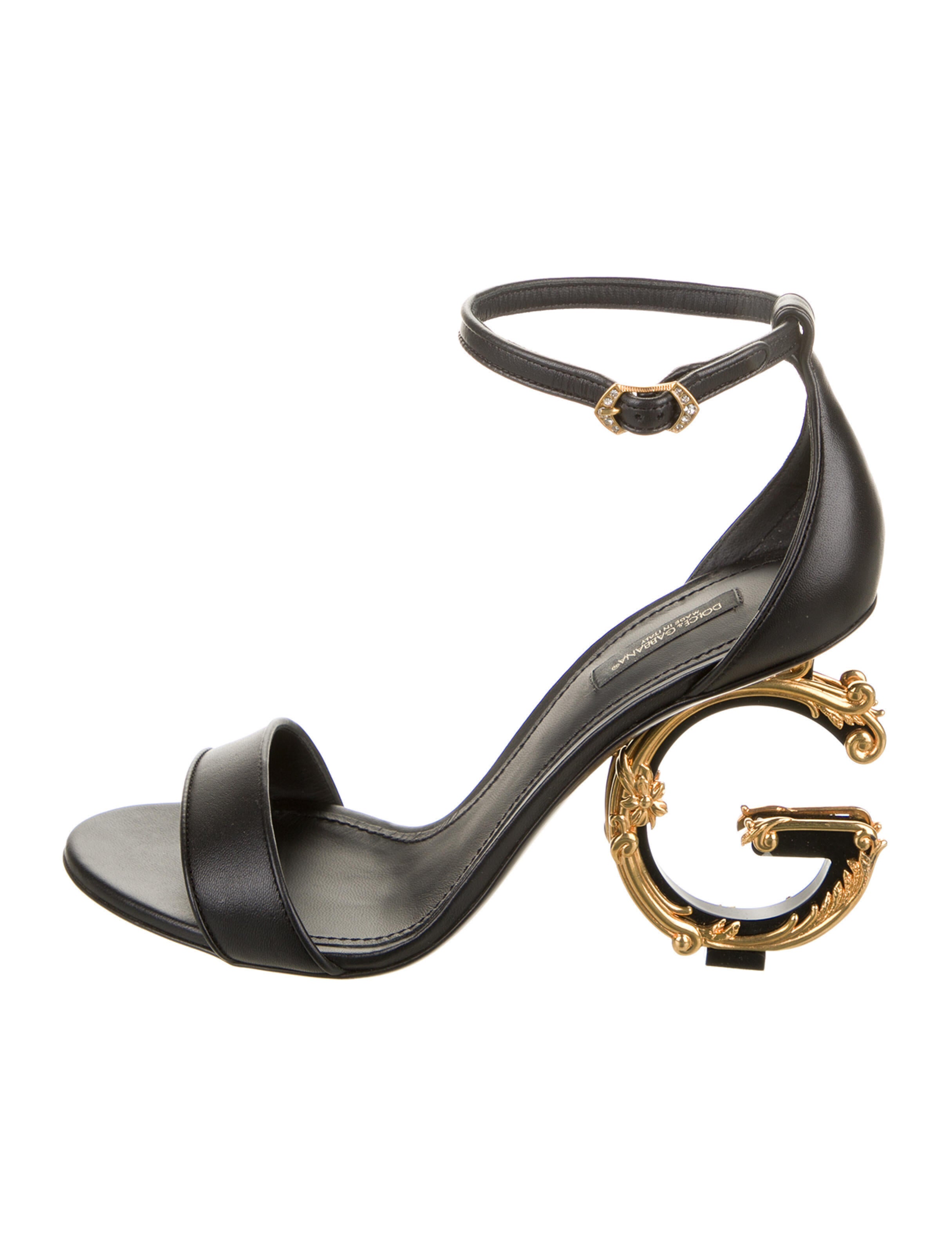 Dolce & Gabbana Leather Crystal Embellishments Sandals - Black Sandals ...