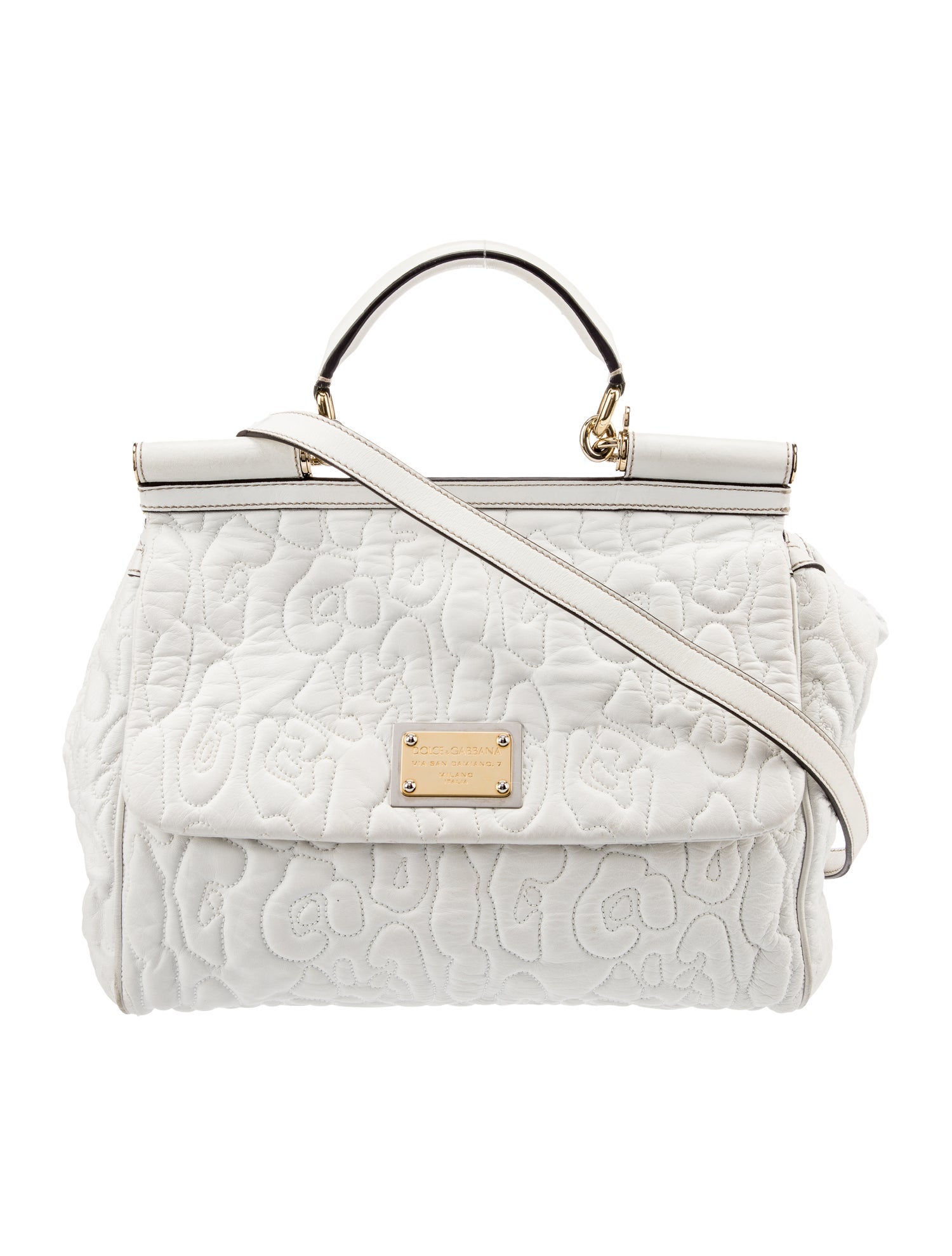 Dolce & Gabbana Large Leather Sicily Top Handle Bag - White Handle Bags ...