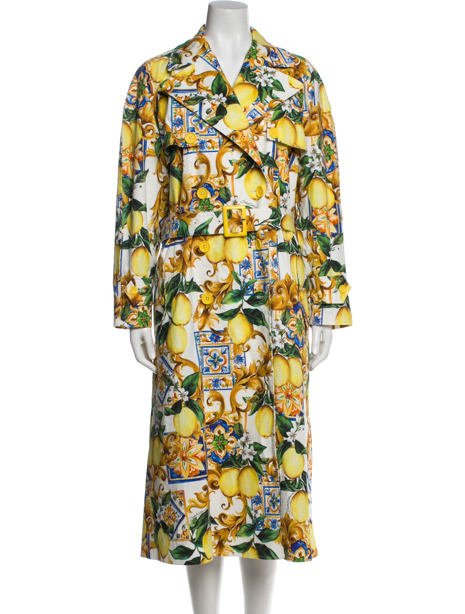 Dolce & Gabbana Floral Print Trench Coat - Yellow Coats, Clothing ...