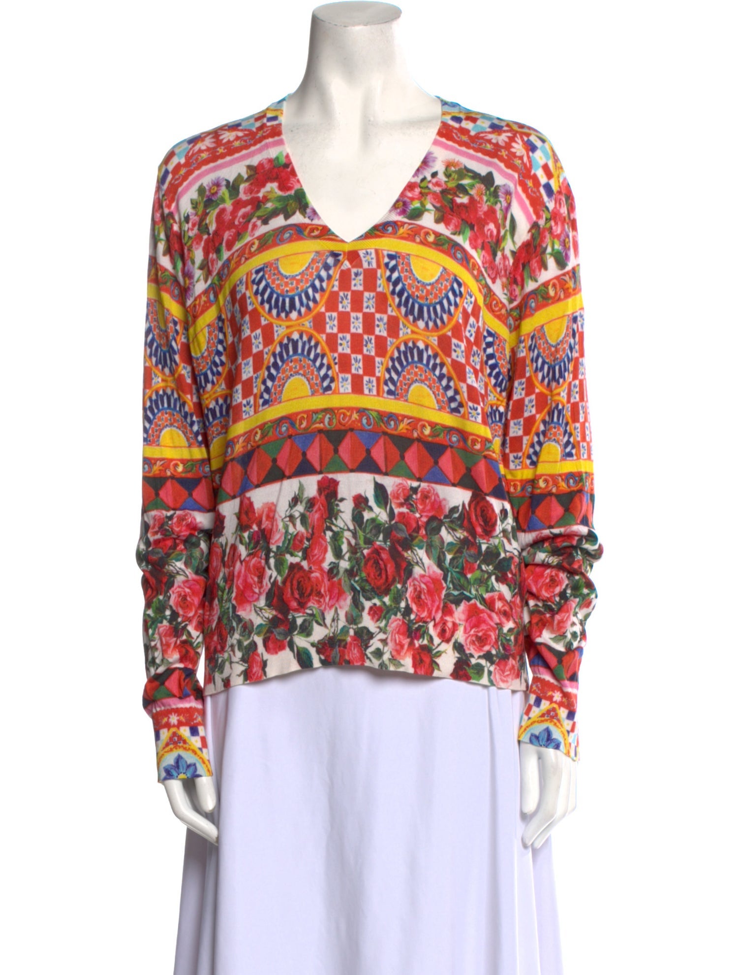 Dolce & Gabbana Silk Floral Print Sweater - Red Knitwear, Clothing ...