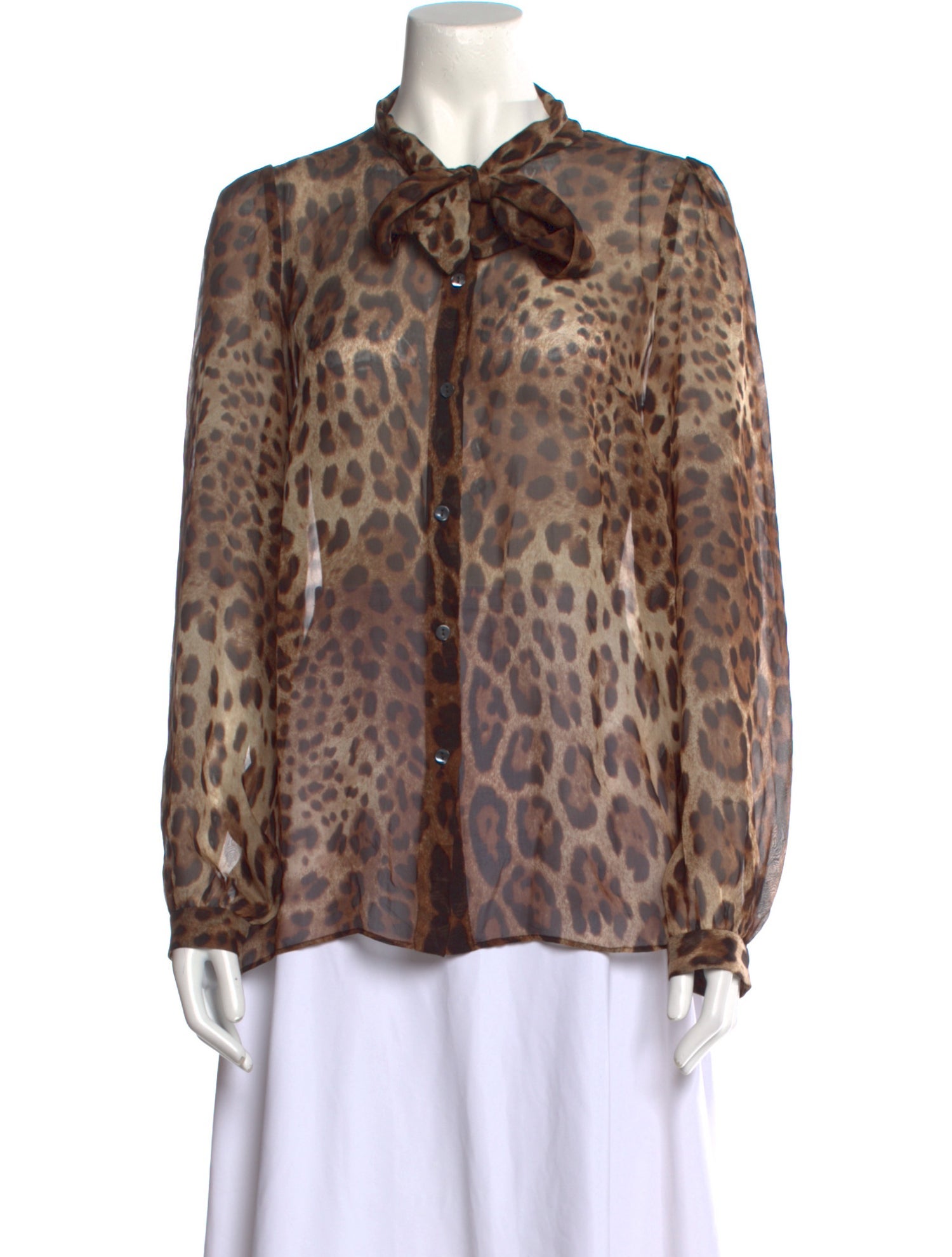 Dolce & Gabbana Silk Animal Print Button-Up Top - Brown Tops, Clothing ...
