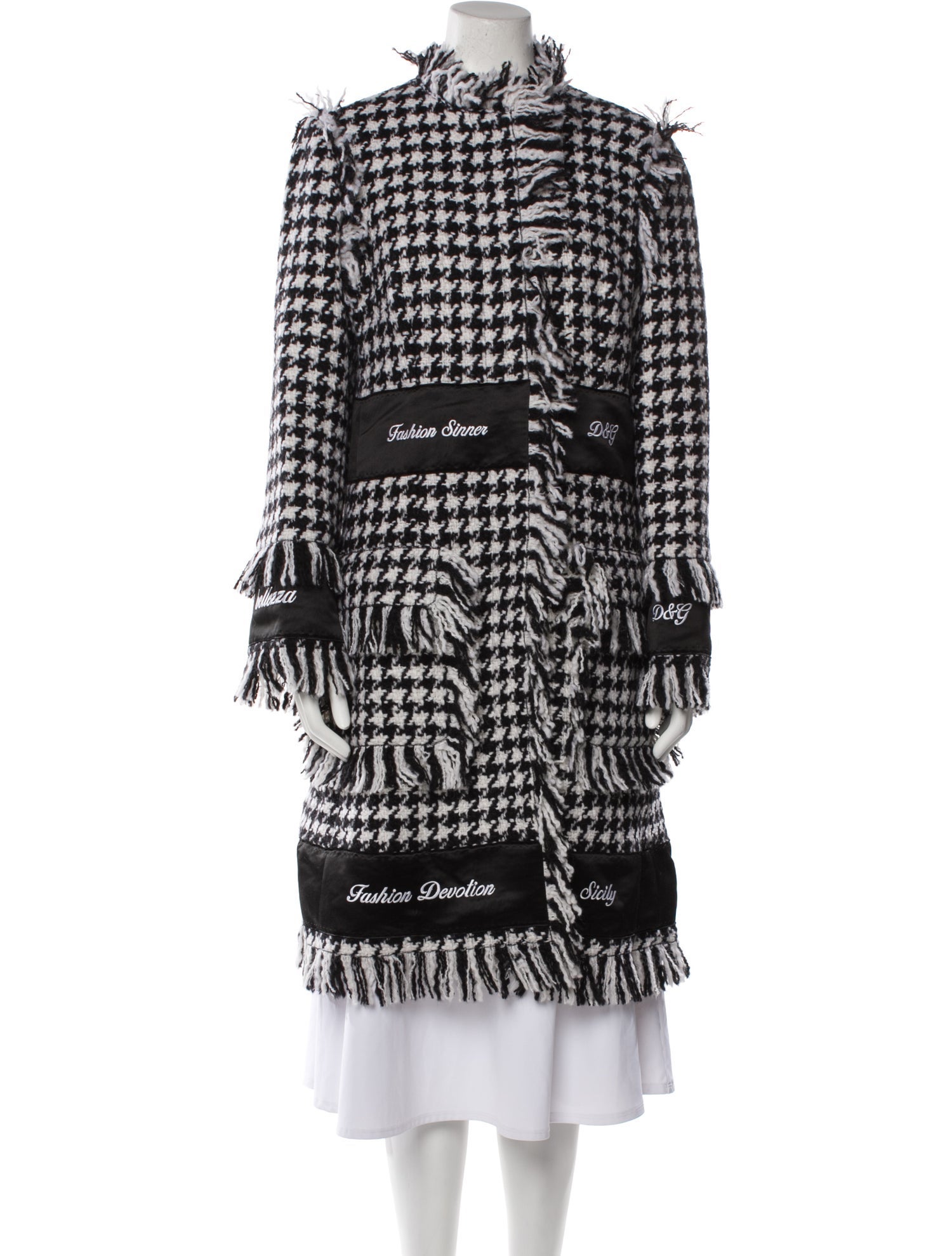 Dolce & Gabbana Virgin Wool Tweed Pattern Coat - White Coats, Clothing ...