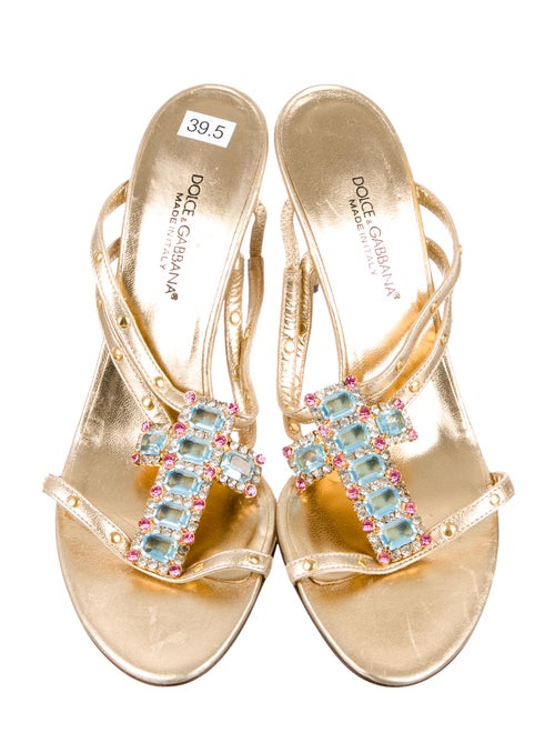 Dolce And Gabbana Embellished Metallic Slide Sandals Shoes Dag49347