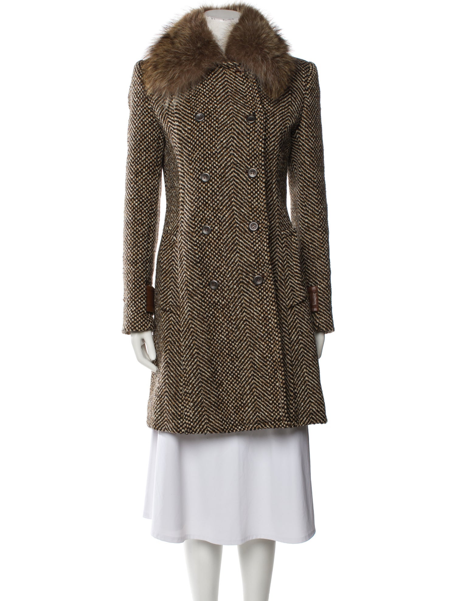 Dolce & Gabbana Virgin Wool Tweed Pattern Fur Coat - Brown Coats ...