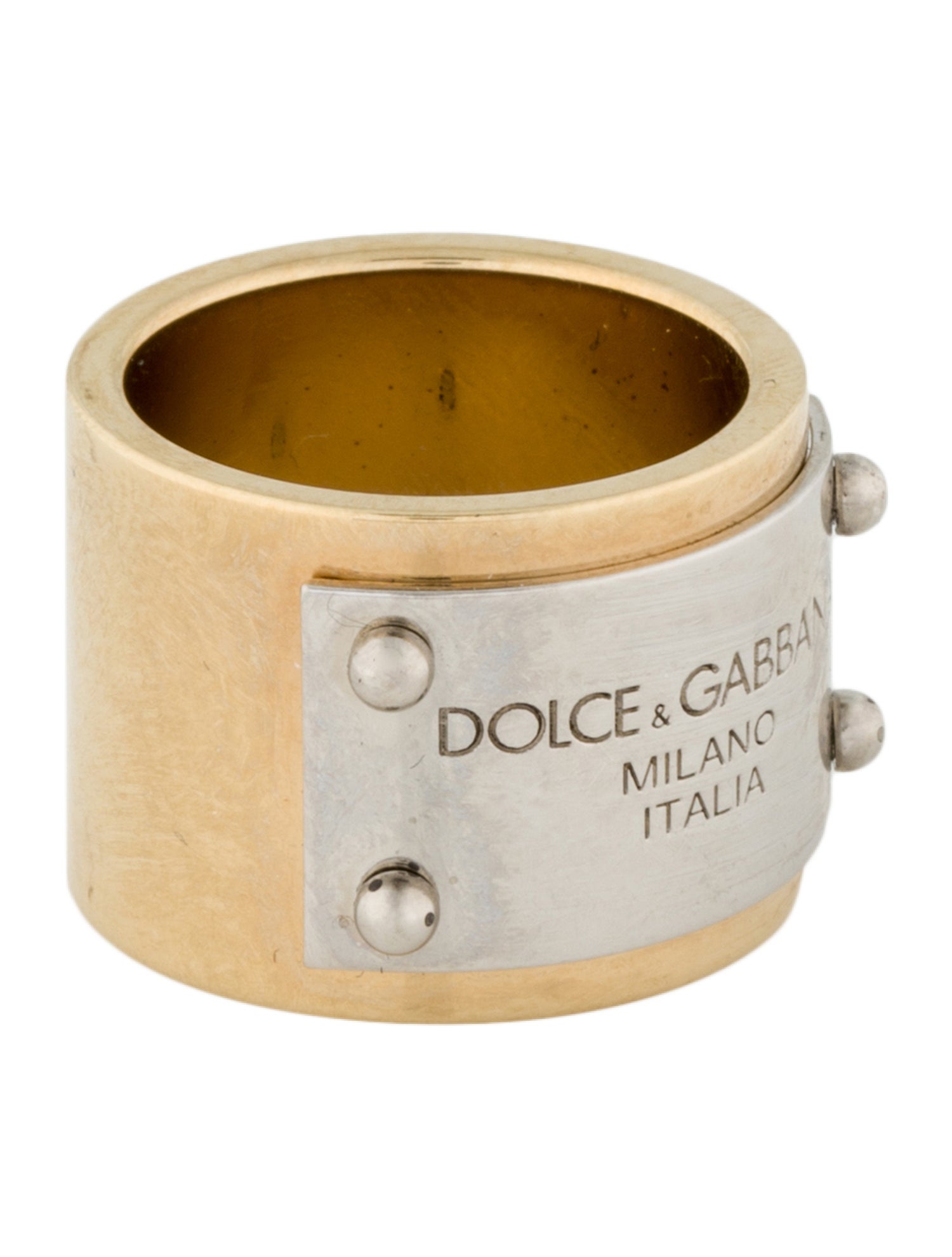 Dolce & Gabbana Engraved Logo Plaque Band Ring - Brass Band, Rings - DAG497805 | The RealReal