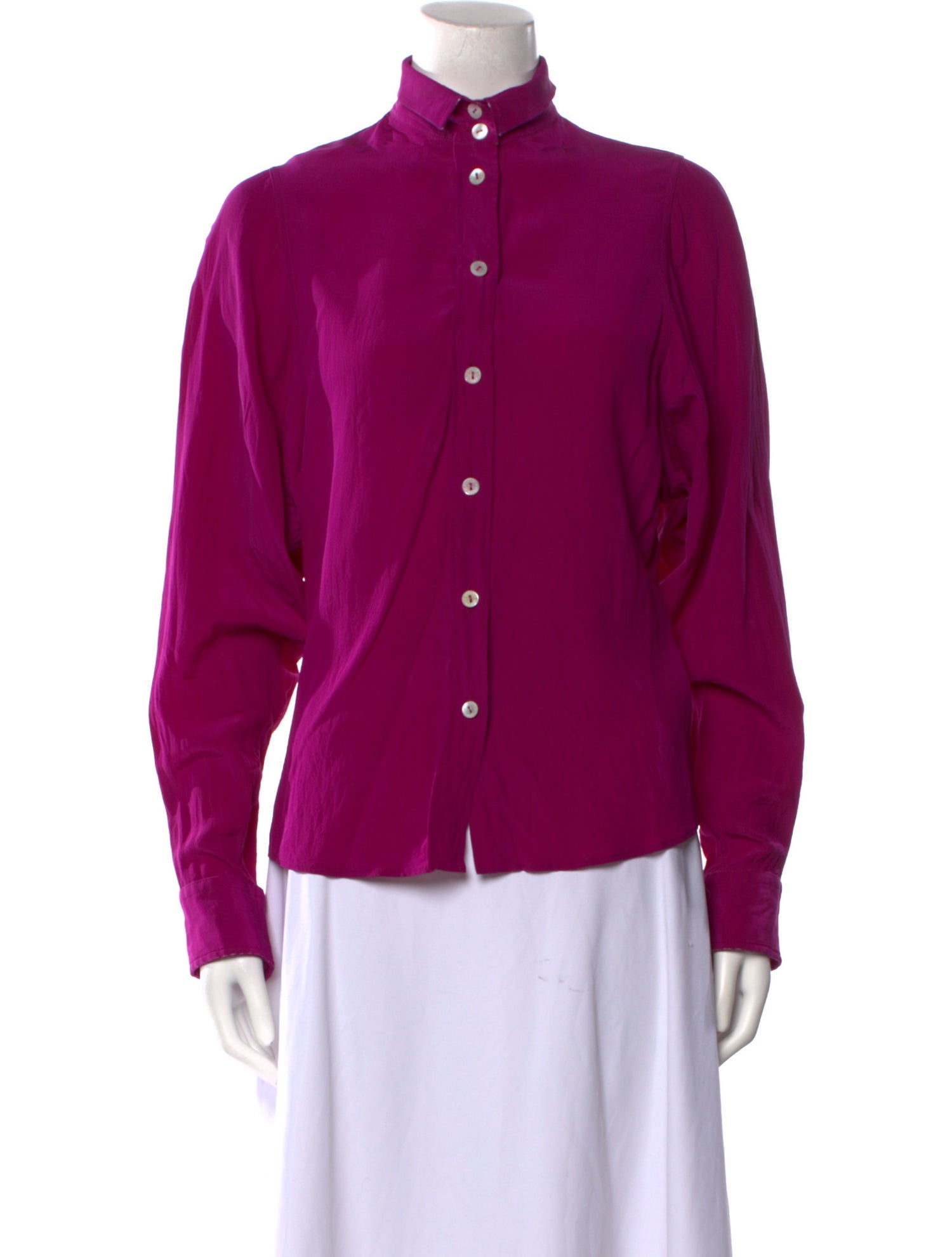 Dolce & Gabbana Silk Mock Neck Button-Up Top - Purple Tops, Clothing ...