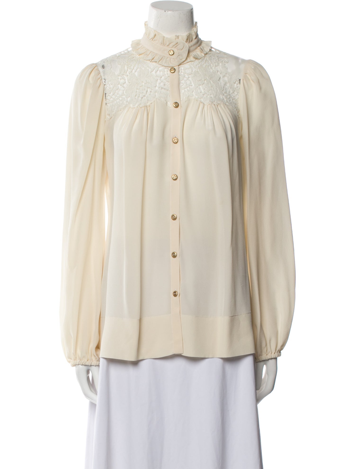 Dolce & Gabbana Silk Mock Neck Button-Up Top - Neutrals Tops, Clothing ...