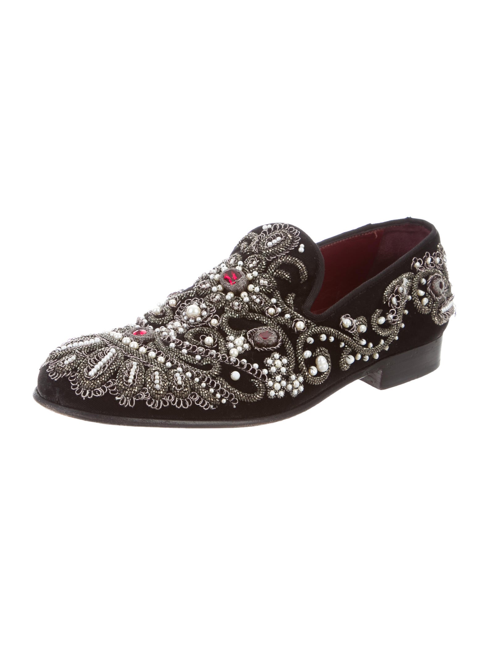 Dolce & Gabbana Embellished Velvet Smoking Slippers - Black Loafers ...