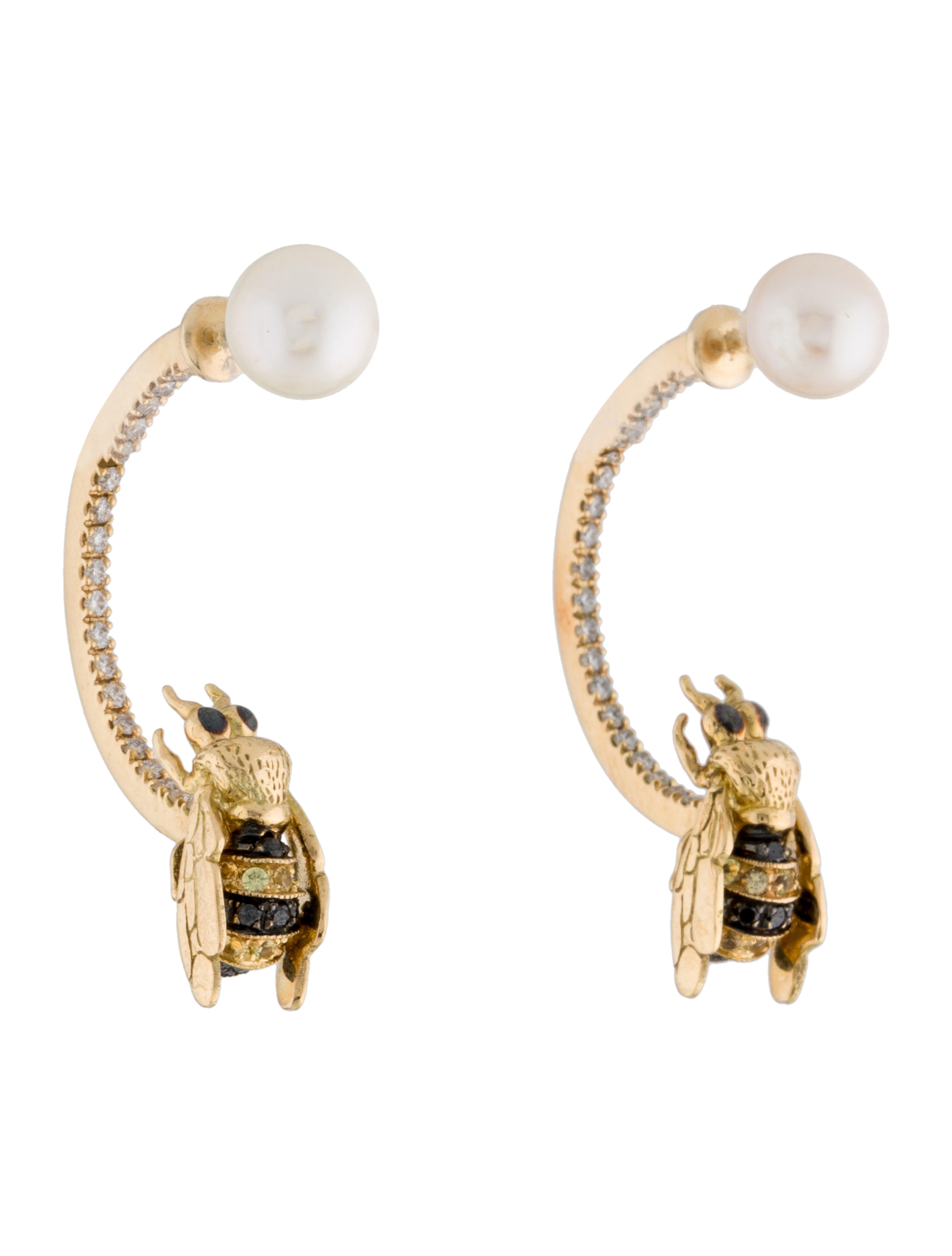 Delfina Delettrez 18K Pearl, Sapphire & Diamond To Bee or Not To Bee Hoop Earrings - 18K Yellow ...