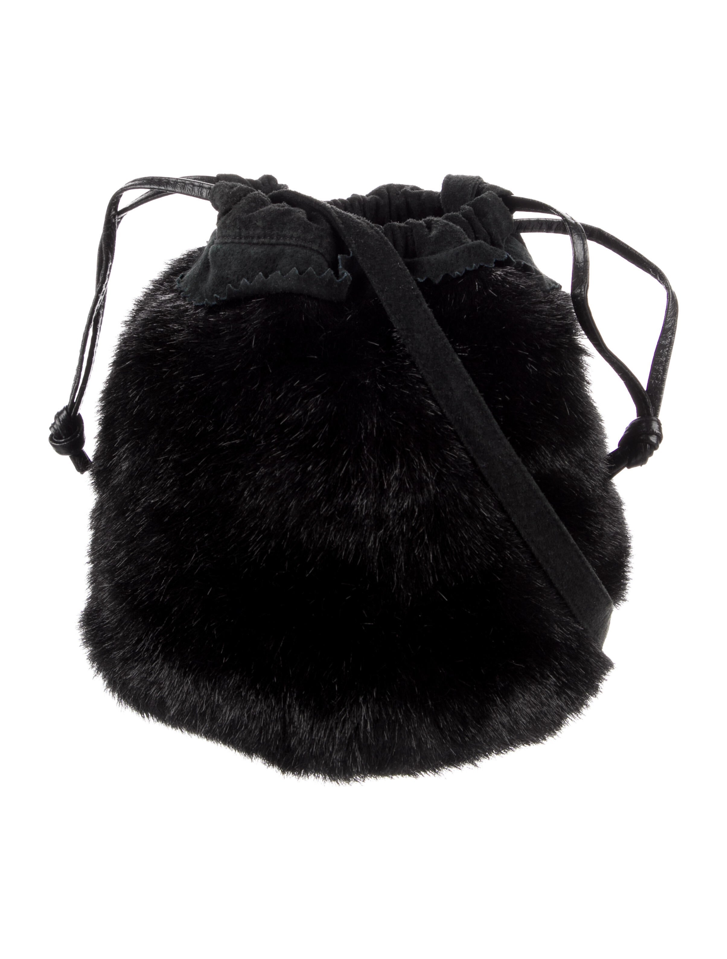 Dennis Basso Leather Trimmed Faux Fur Shoulder Bag Black Shoulder Bags Handbags Den22838