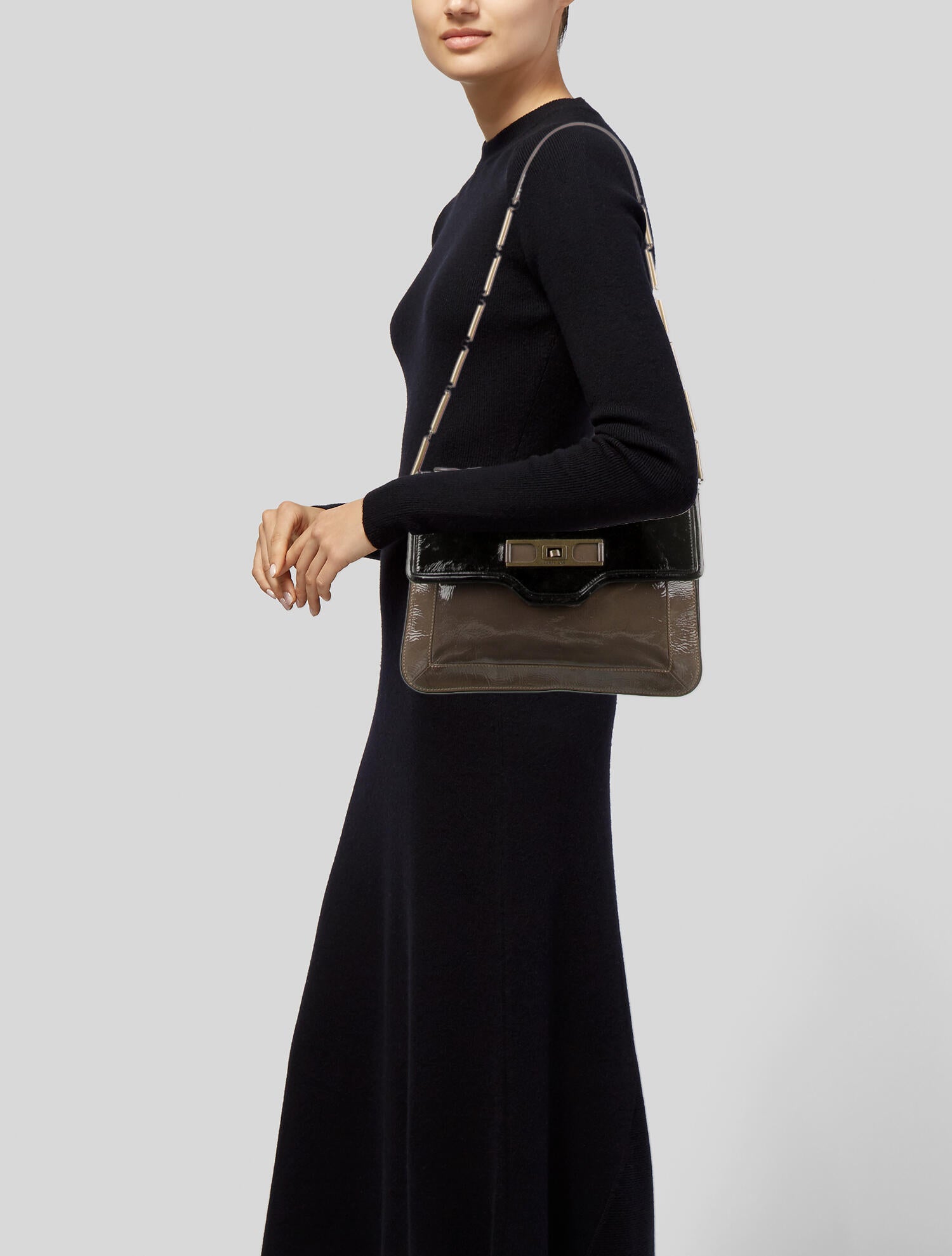 Derek Lam Patent Leather Chain-Link Shoulder Bag - Black Shoulder Bags ...