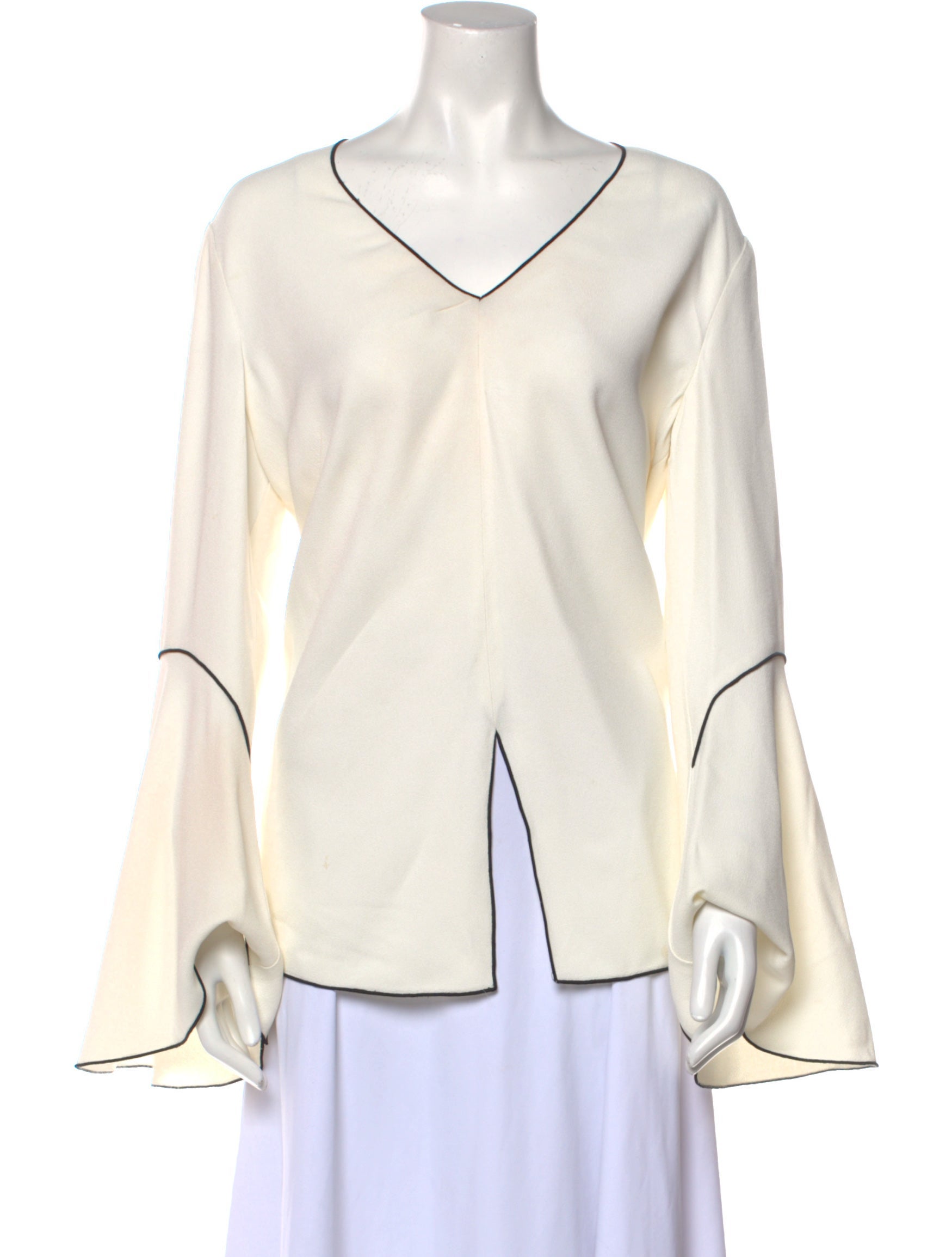 Diane von Furstenberg Velvet-Accented Long Sleeve Blouse - Black Tops ...