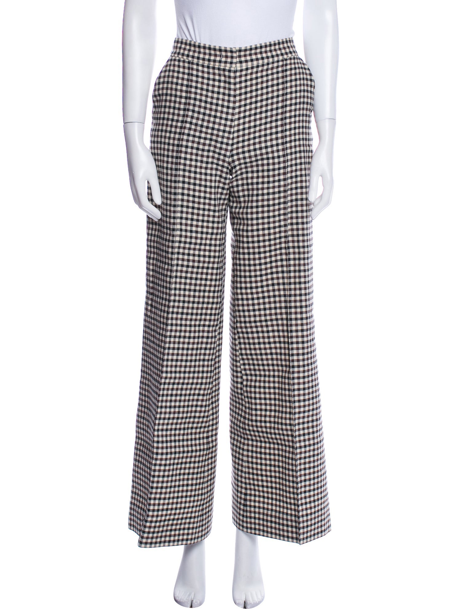 Derek Lam Plaid Print Wide Leg Pants - Neutrals, 10.5" Rise Pants ...