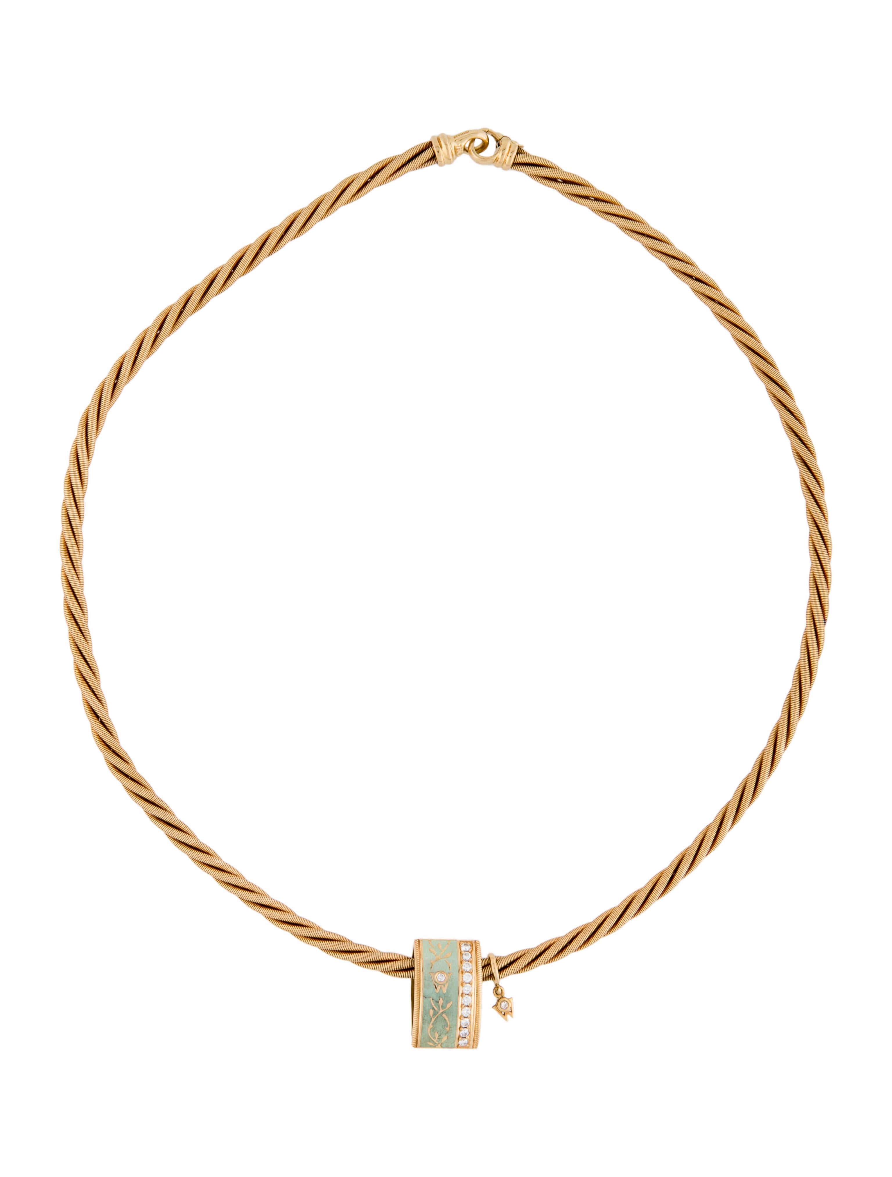 Wellendorff 18K Diamond & Enamel Pendant Necklace - Green, 18K Yellow ...