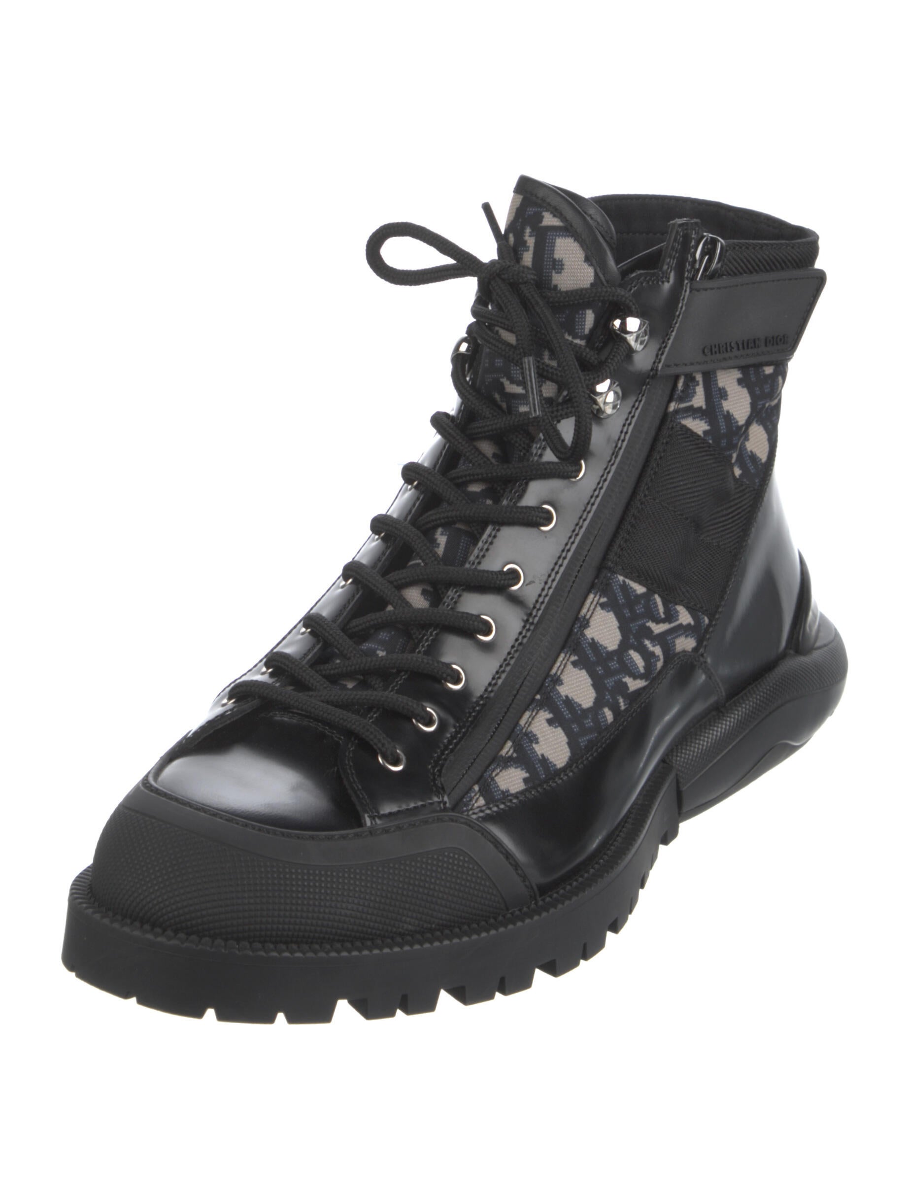DIOR MEN Oblique Jacquard Leather Lace-Up Boots - Black Boots, Shoes ...