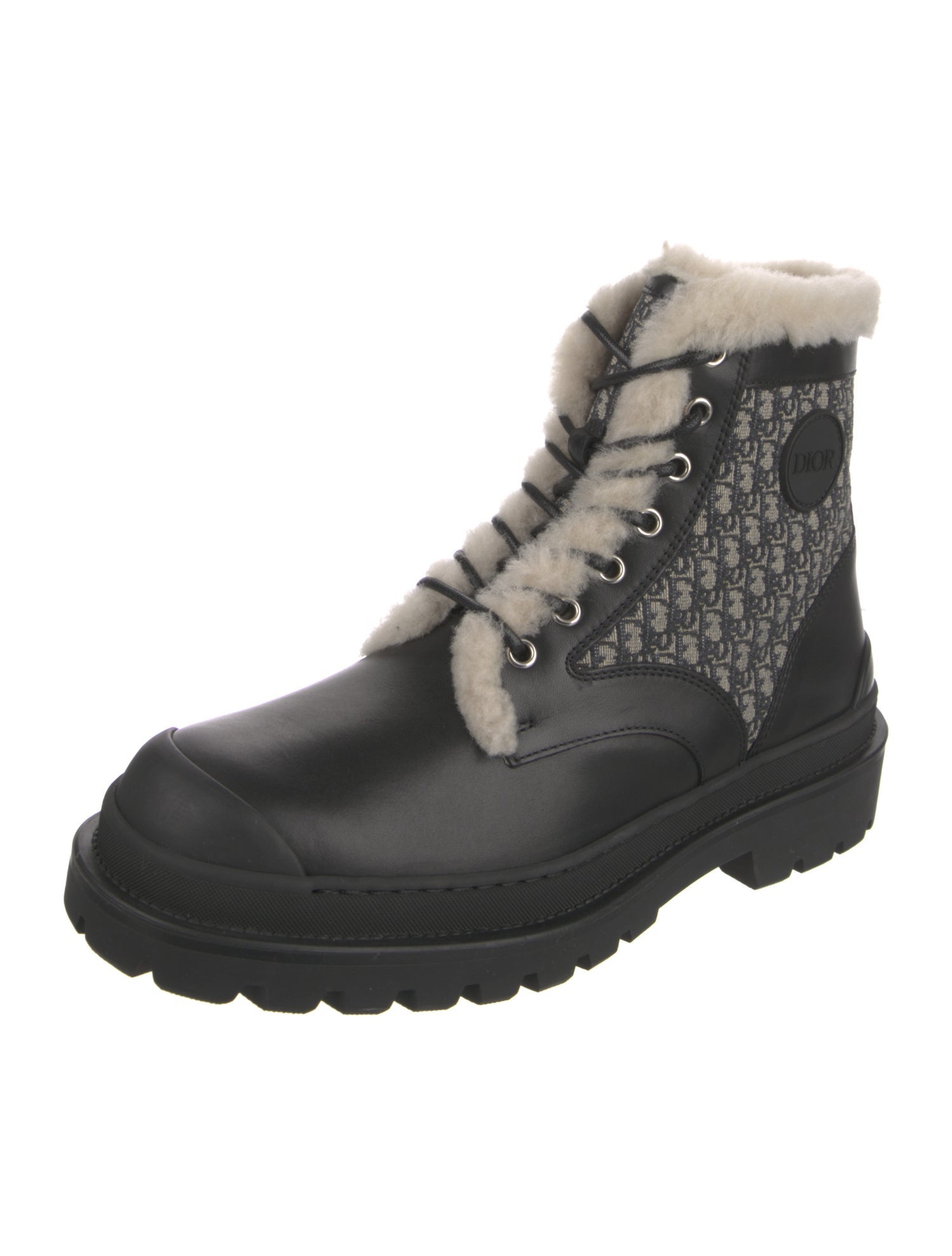 DIOR MEN Leather Printed Combat Boots - Black Boots, Shoes - DIORM37032 ...