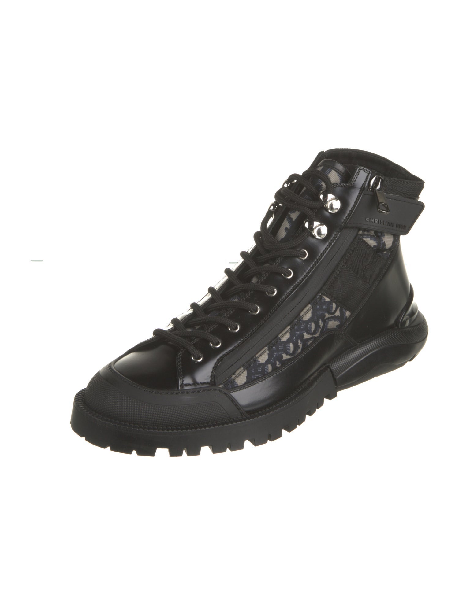 DIOR MEN Oblique Jacquard Leather Lace-Up Boots - Black Boots, Shoes ...