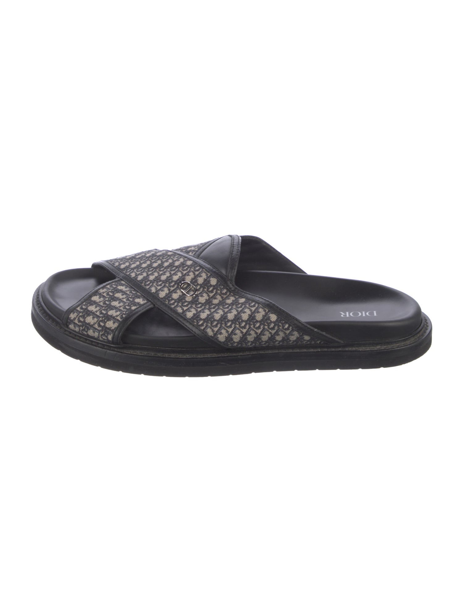DIOR MEN Aqua Oblique Jacquard Slides - Black Sandals, Shoes ...