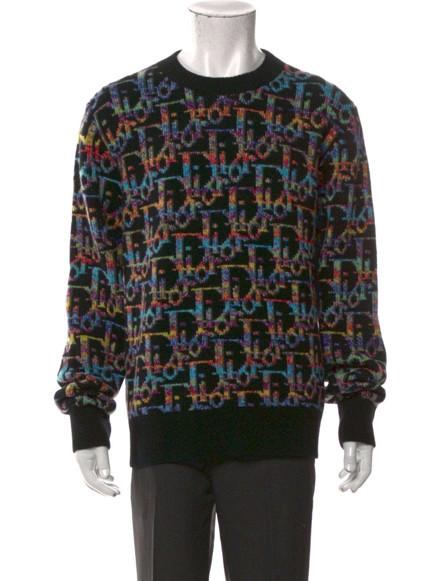 DIOR MEN Oblique Jacquard Wool Pullover - Black Sweaters, Clothing ...