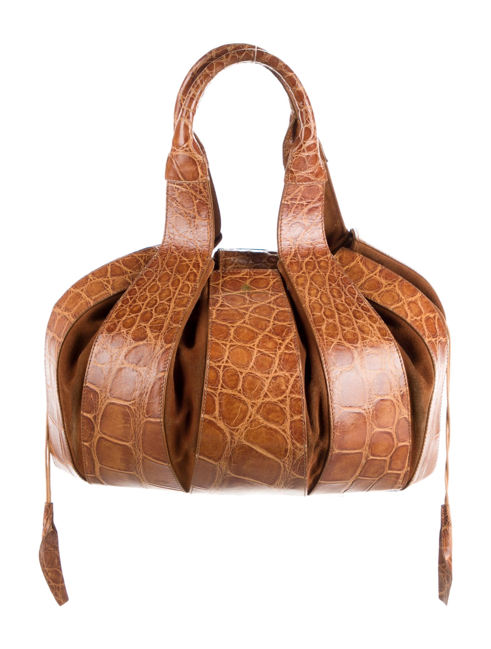 Domenico Vacca Suede Trim Embossed Leather Shoulder Bag - Brown ...