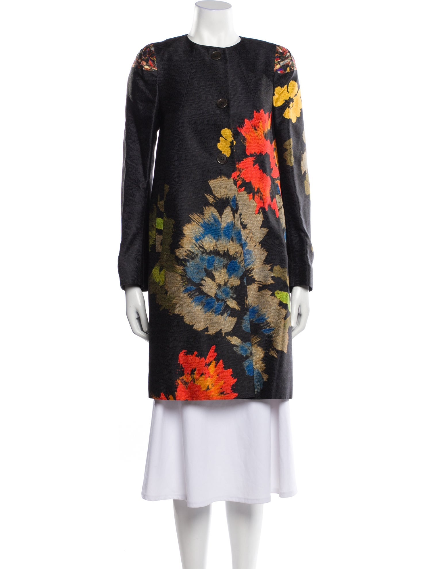 Dries Van Noten Silk Floral Print Coat - Black Coats, Clothing ...