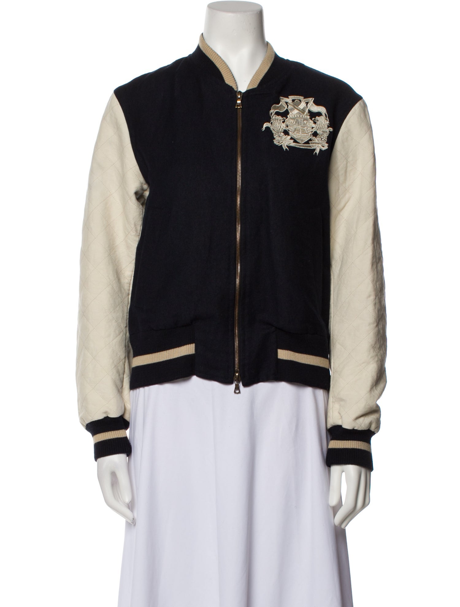 Dries Van Noten Linen Colorblock Pattern Bomber Jacket - Blue Jackets, Clothing - DRI156774 ...