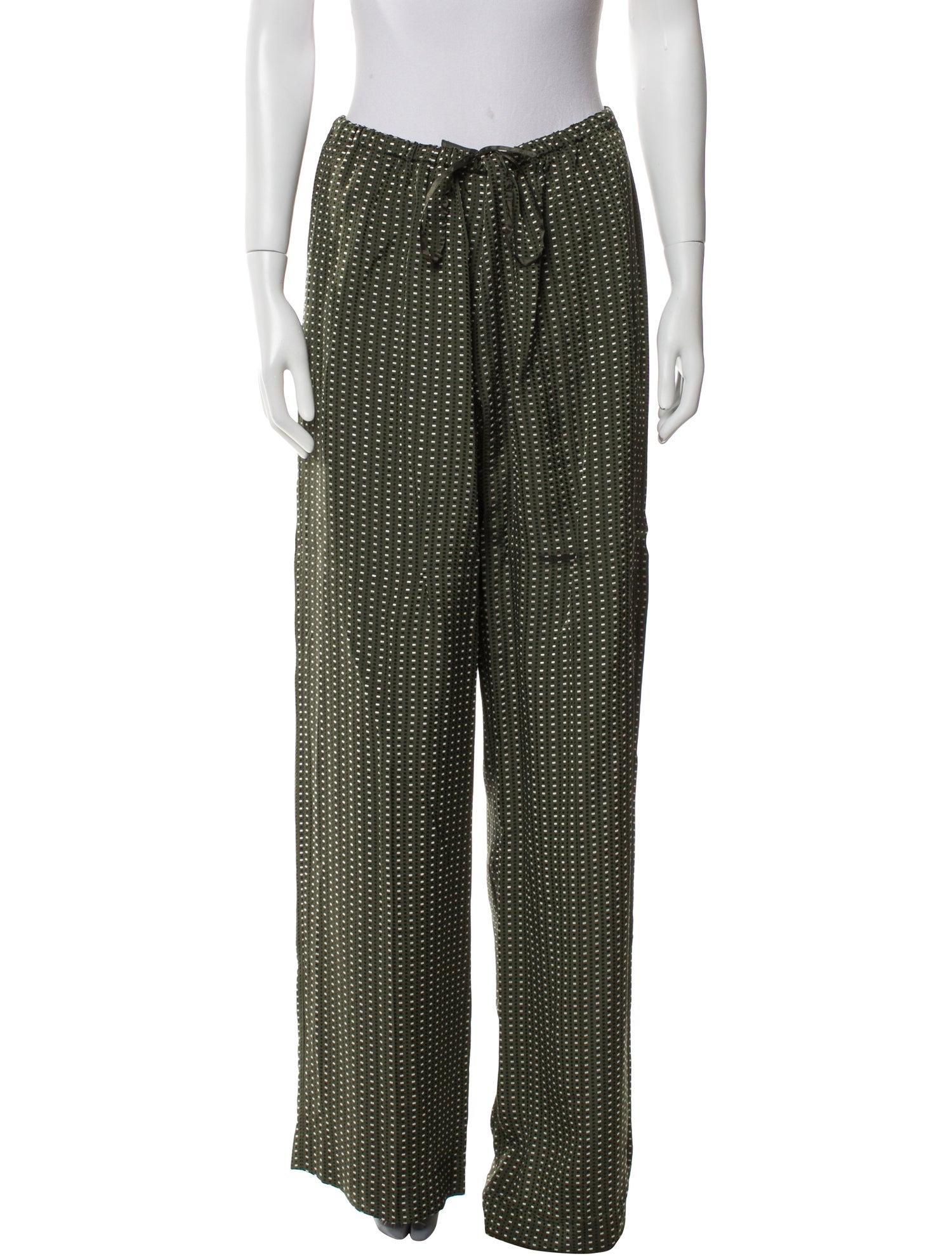 Dries Van Noten Printed Wide Leg Pants - Green, 11.5" Rise Pants ...