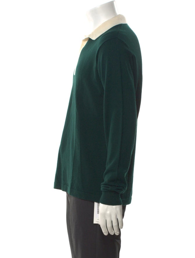 Drake's Merino Wool Mock Neck Polo Sweater - Green Sweaters, Clothing ...