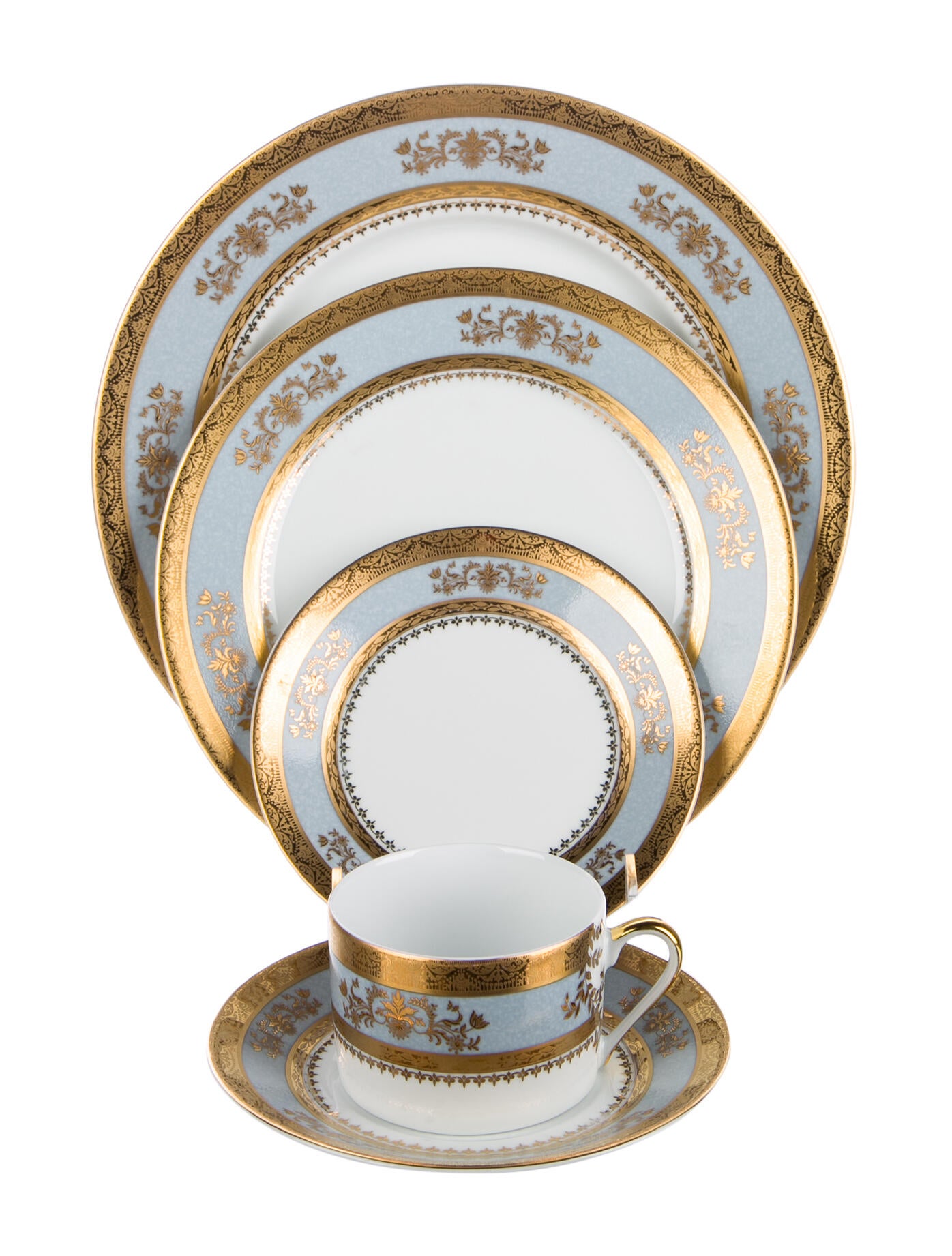 Philippe Deshoulières 16-Piece Orsay Powder Blue Tableware Set - Blue Dinnerware & Flatware ...